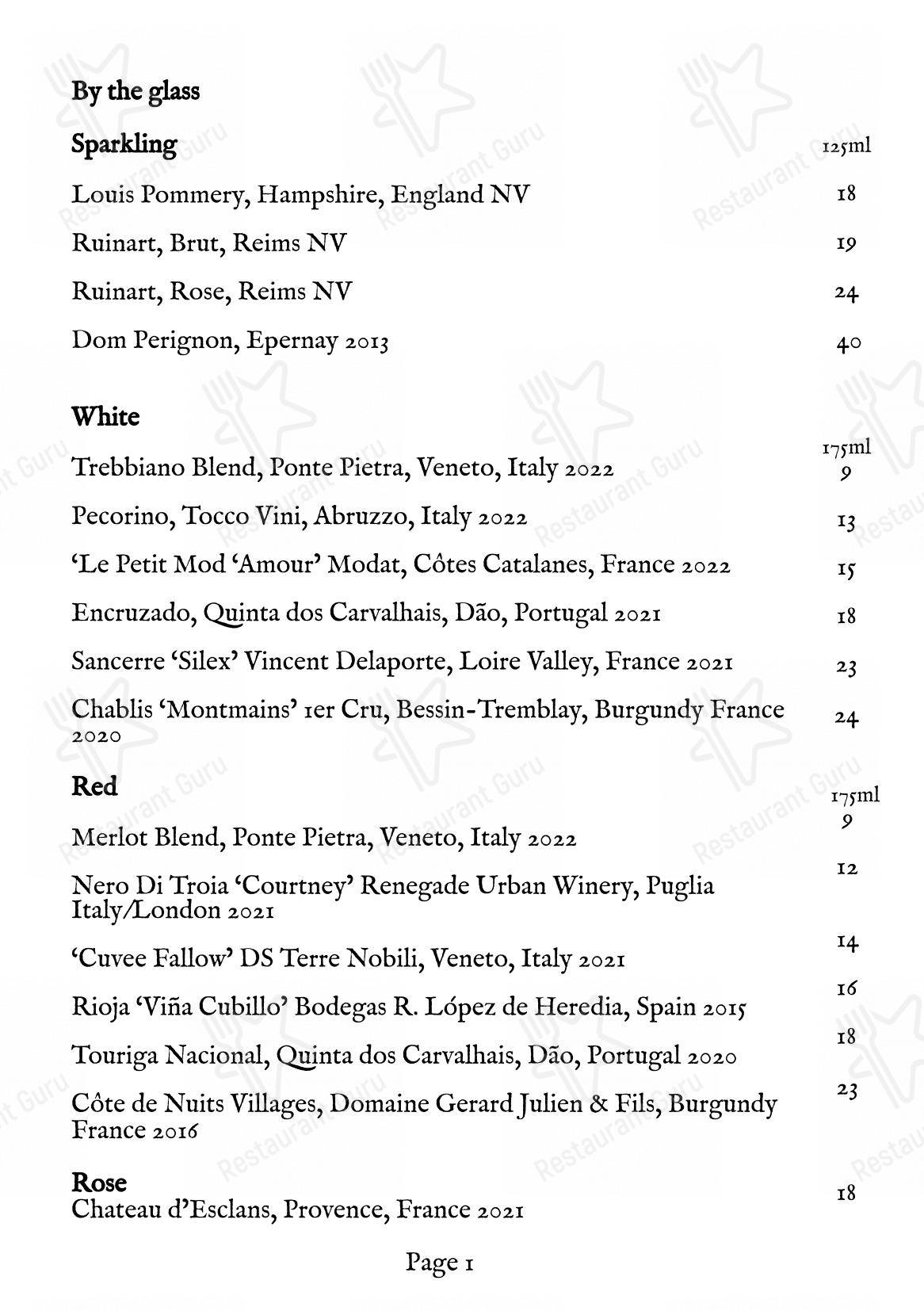 Menu at Fallow restaurant, London