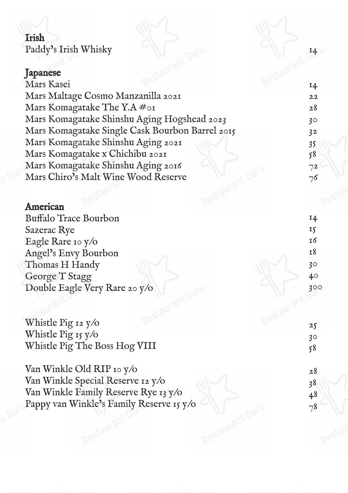 Menu at Fallow restaurant, London