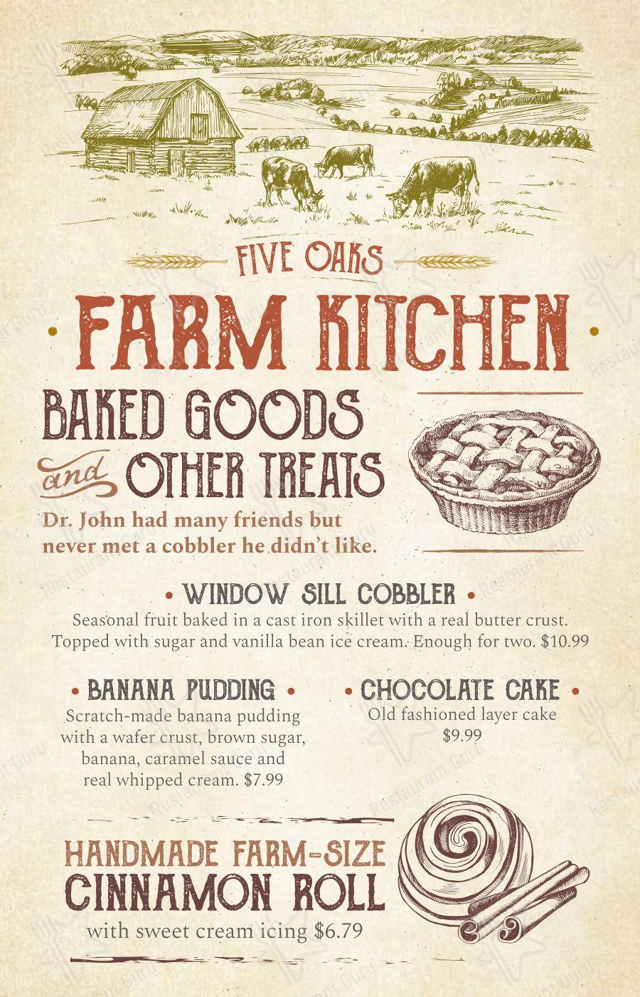 Menu at Five Oaks Farm Kitchen restaurant, Sevierville, Parkway