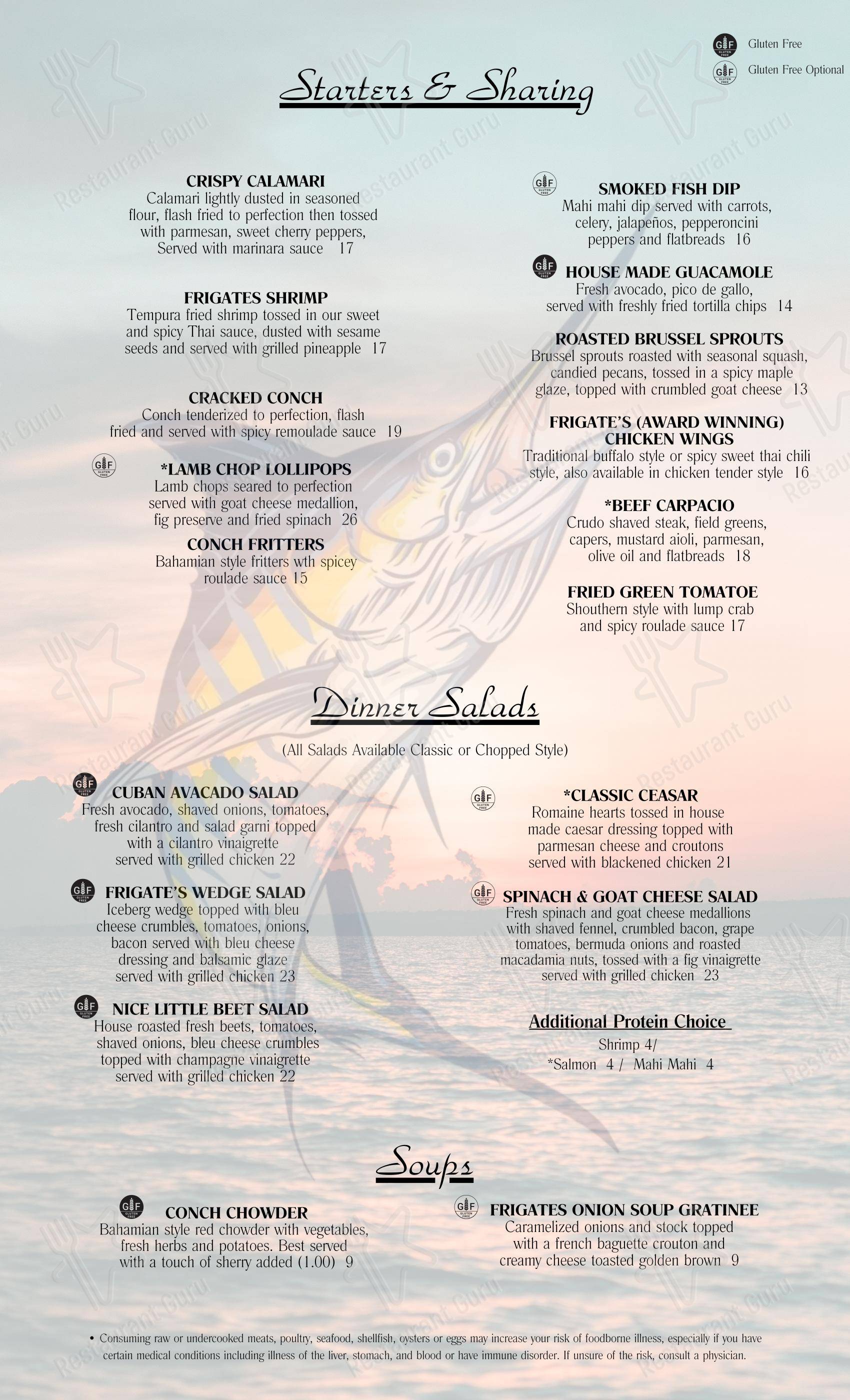 Menu at Frigate's Waterfront Bar & Grill - Melbourne, Melbourne