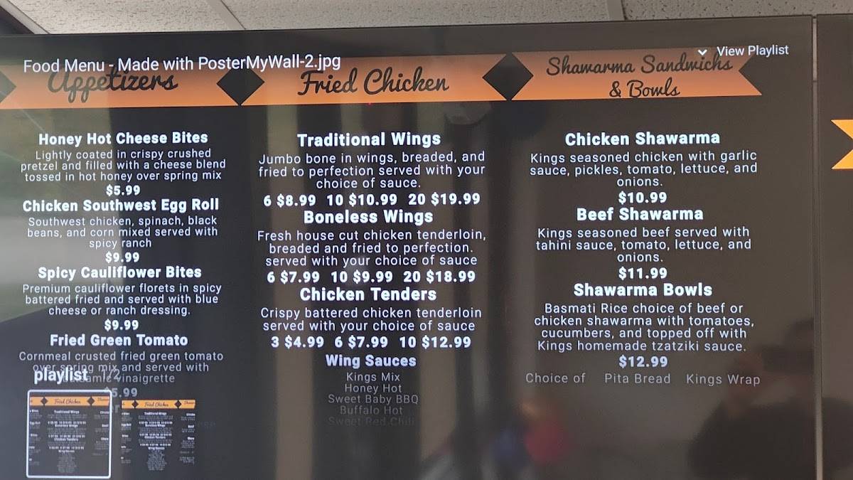 Menu at Kings kitchen restaurant, Hurricane