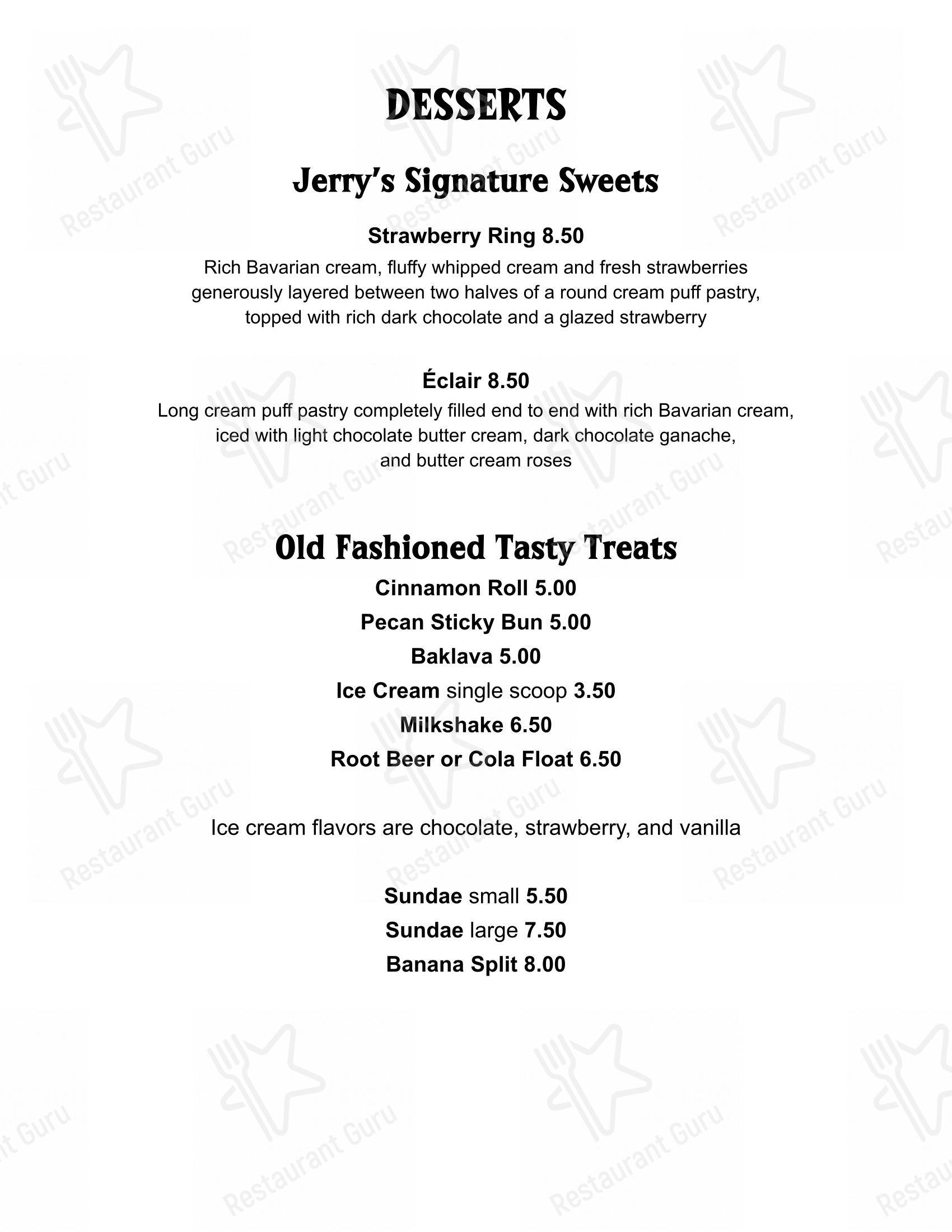 Menu at Jerry's Famous Coffee Shop cafe, North Las Vegas