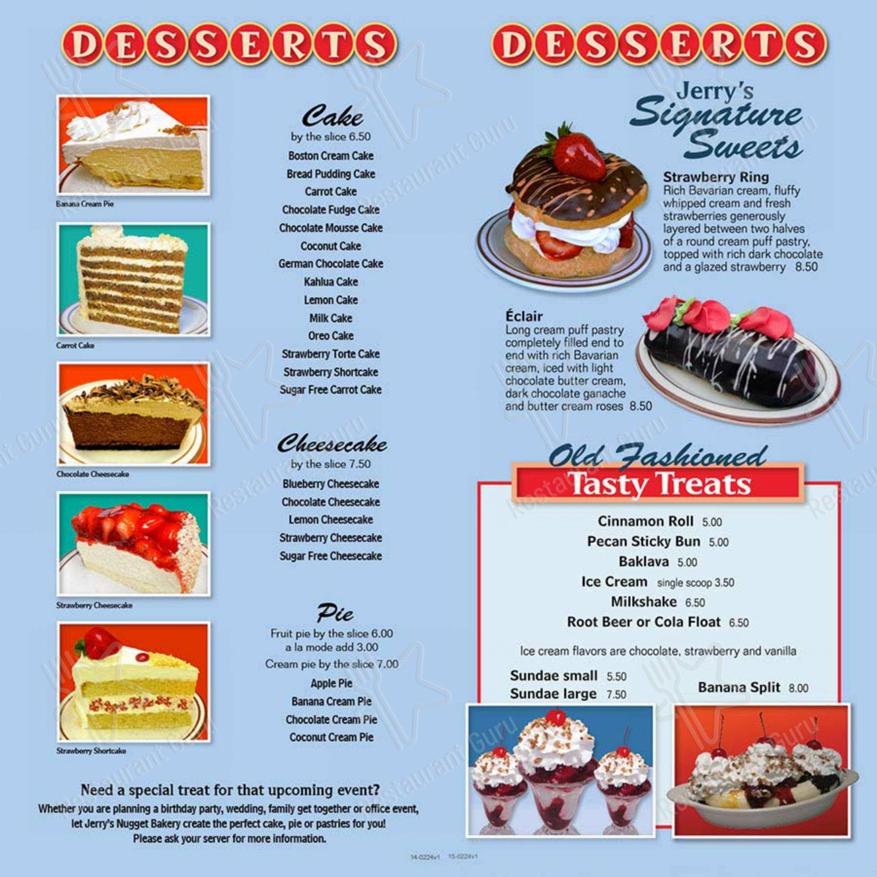 Menu at Jerry's Famous Coffee Shop cafe, North Las Vegas