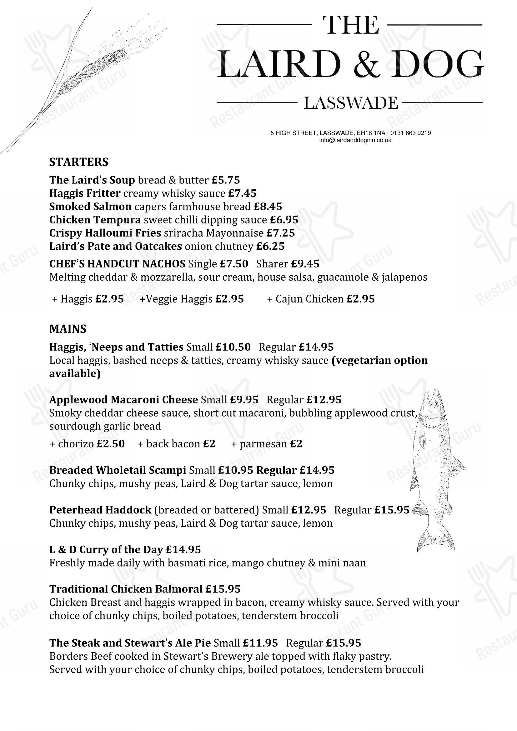 Menu at Laird & Dog Inn restaurant, Lasswade
