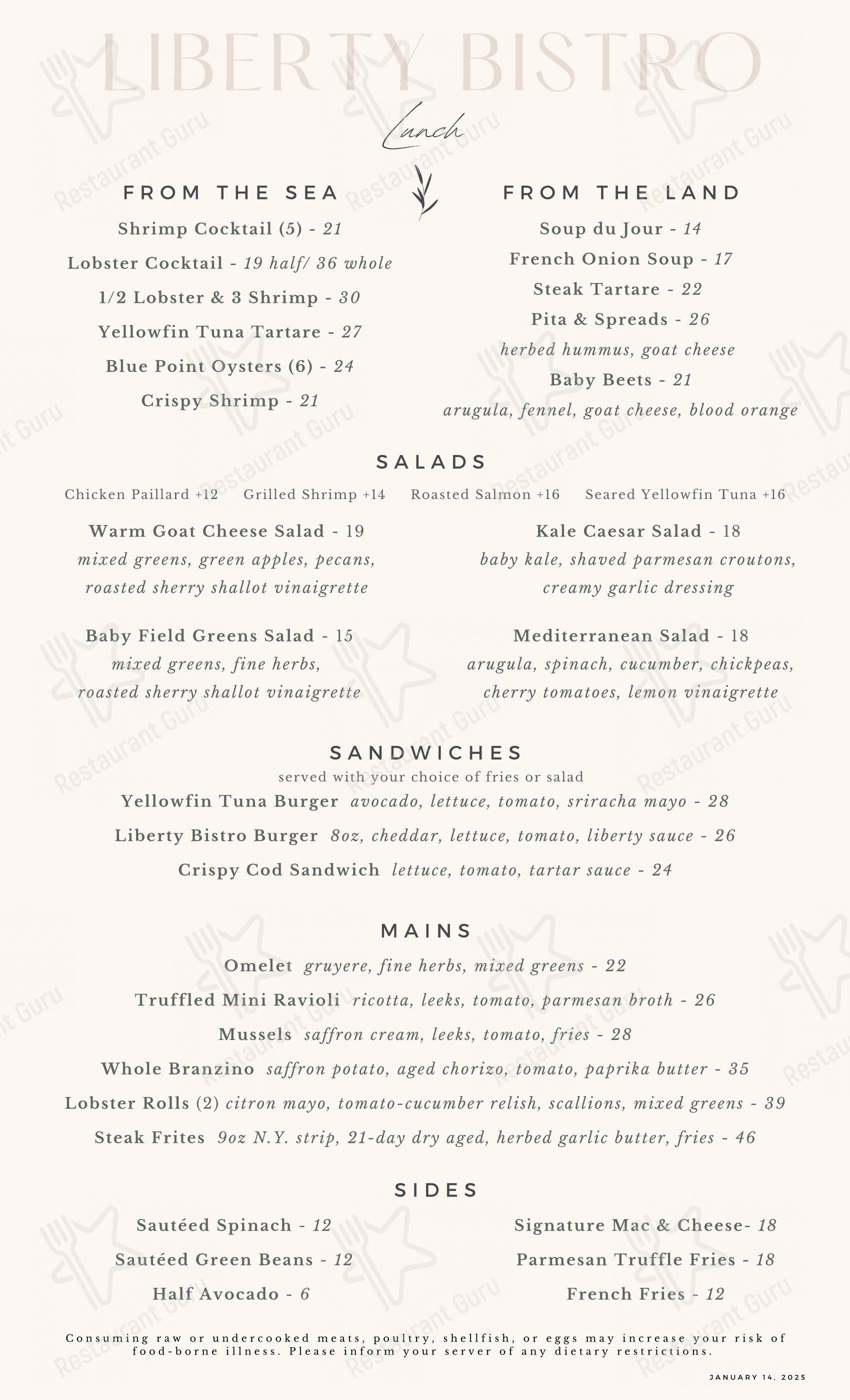 Menu at Le Bar, New York City, 225 Liberty St