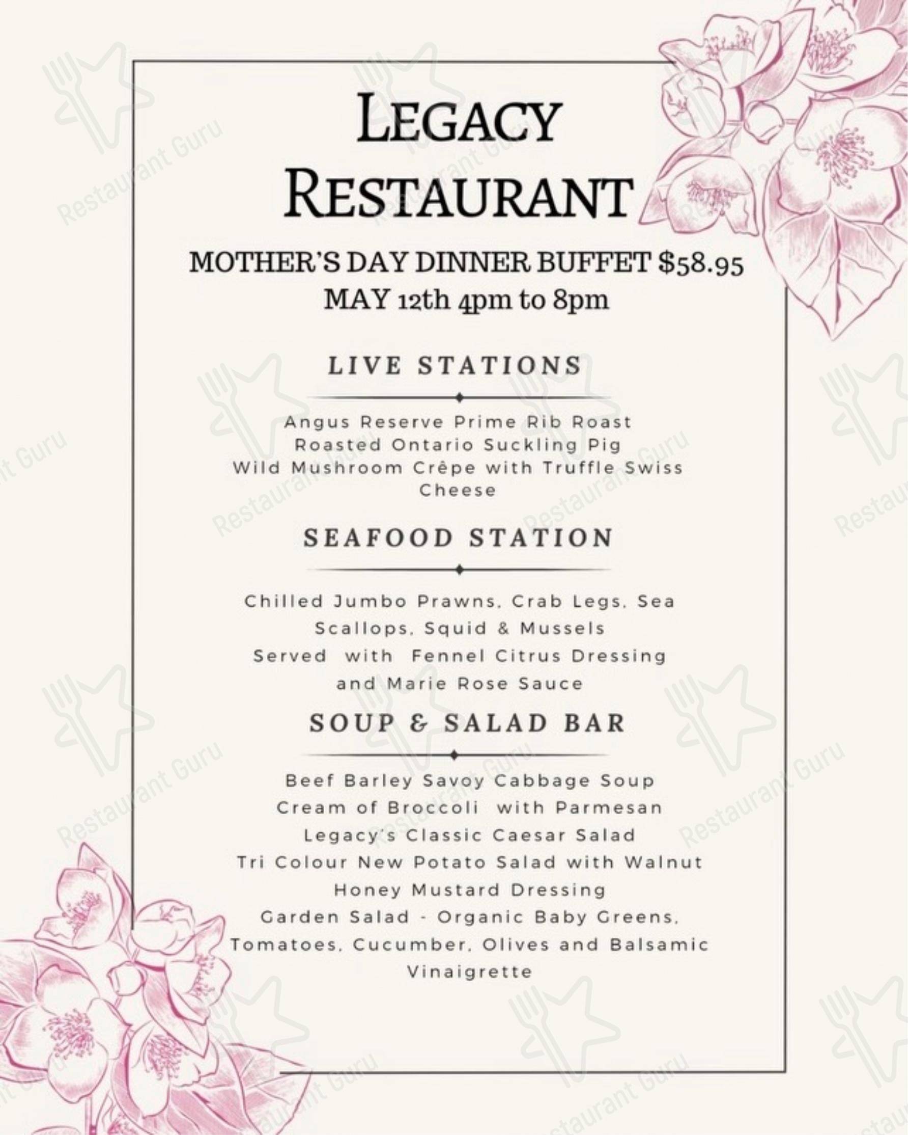 Menu at Legacy Restaurant, Sarnia