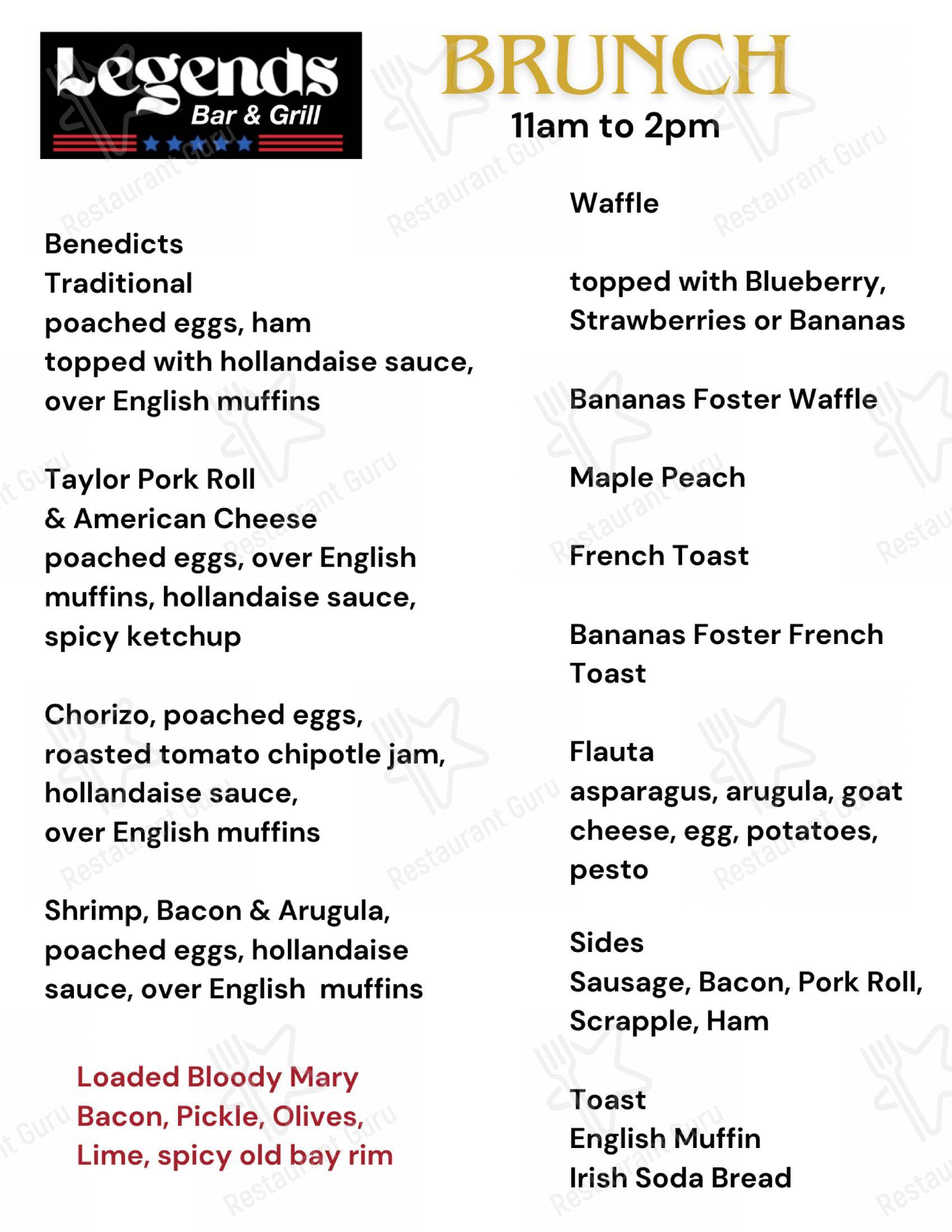 Menu at Legends Bar & Grill, Boothwyn