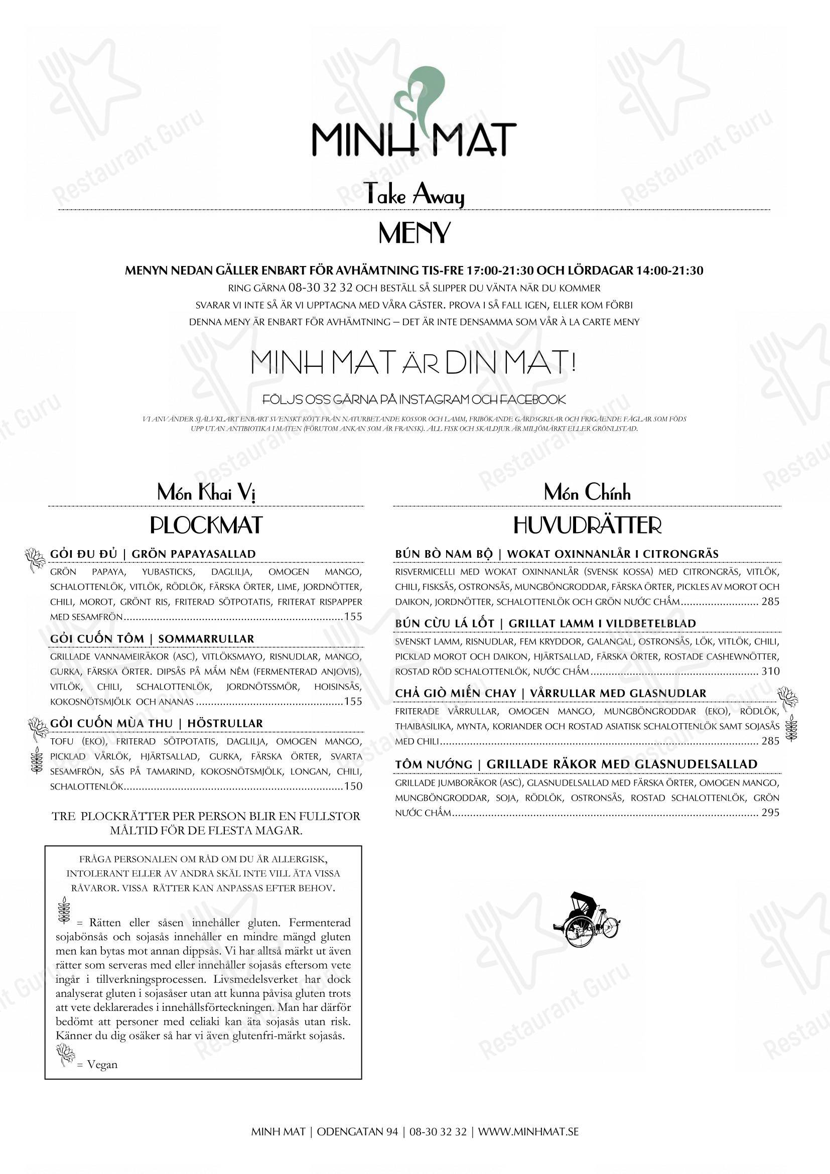 Menu at Minh Mat restaurant, Stockholm