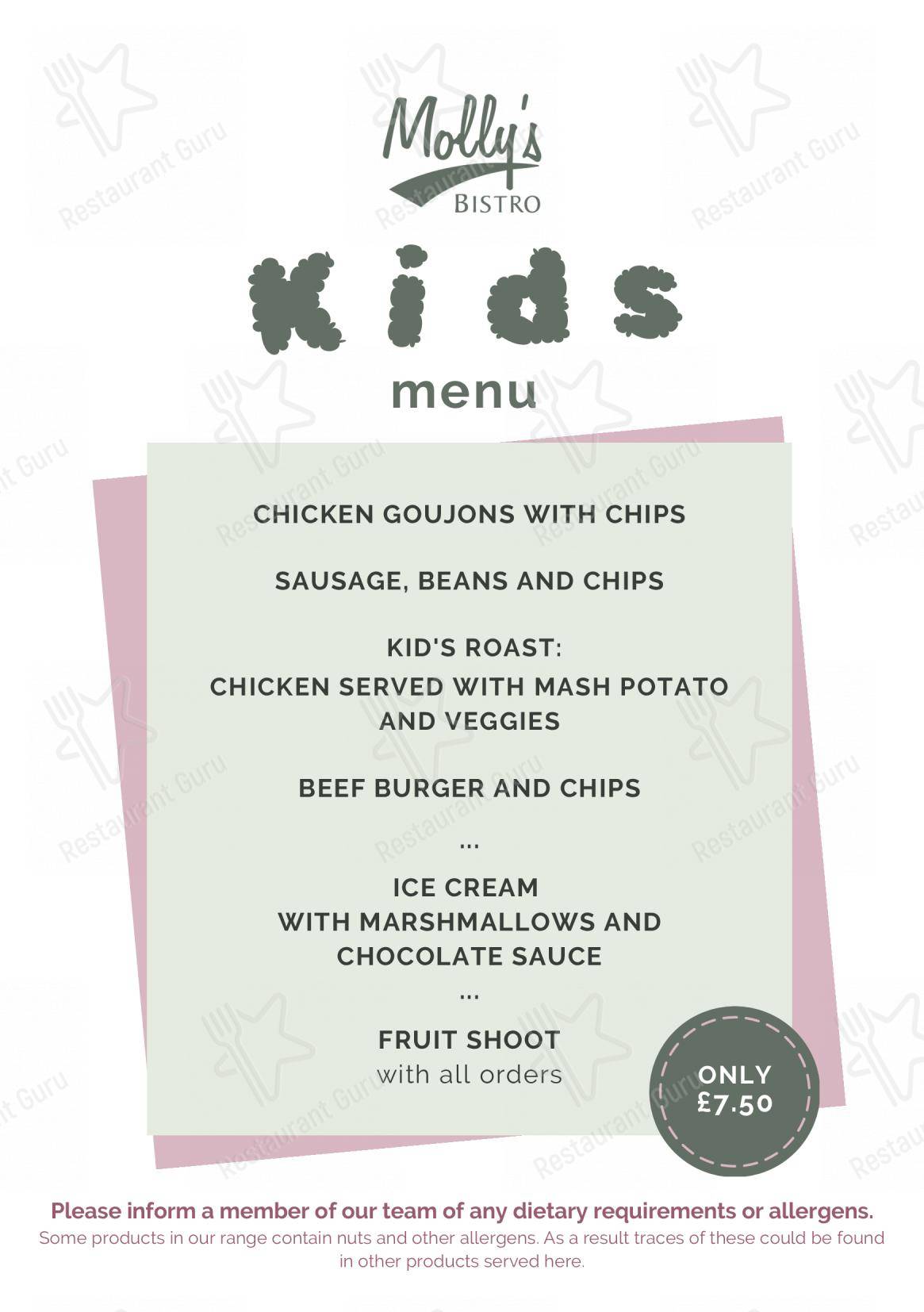 Menu at Molly's Bistro cafe, Aberdeen, c/o Aberdeen Douglas Hotel