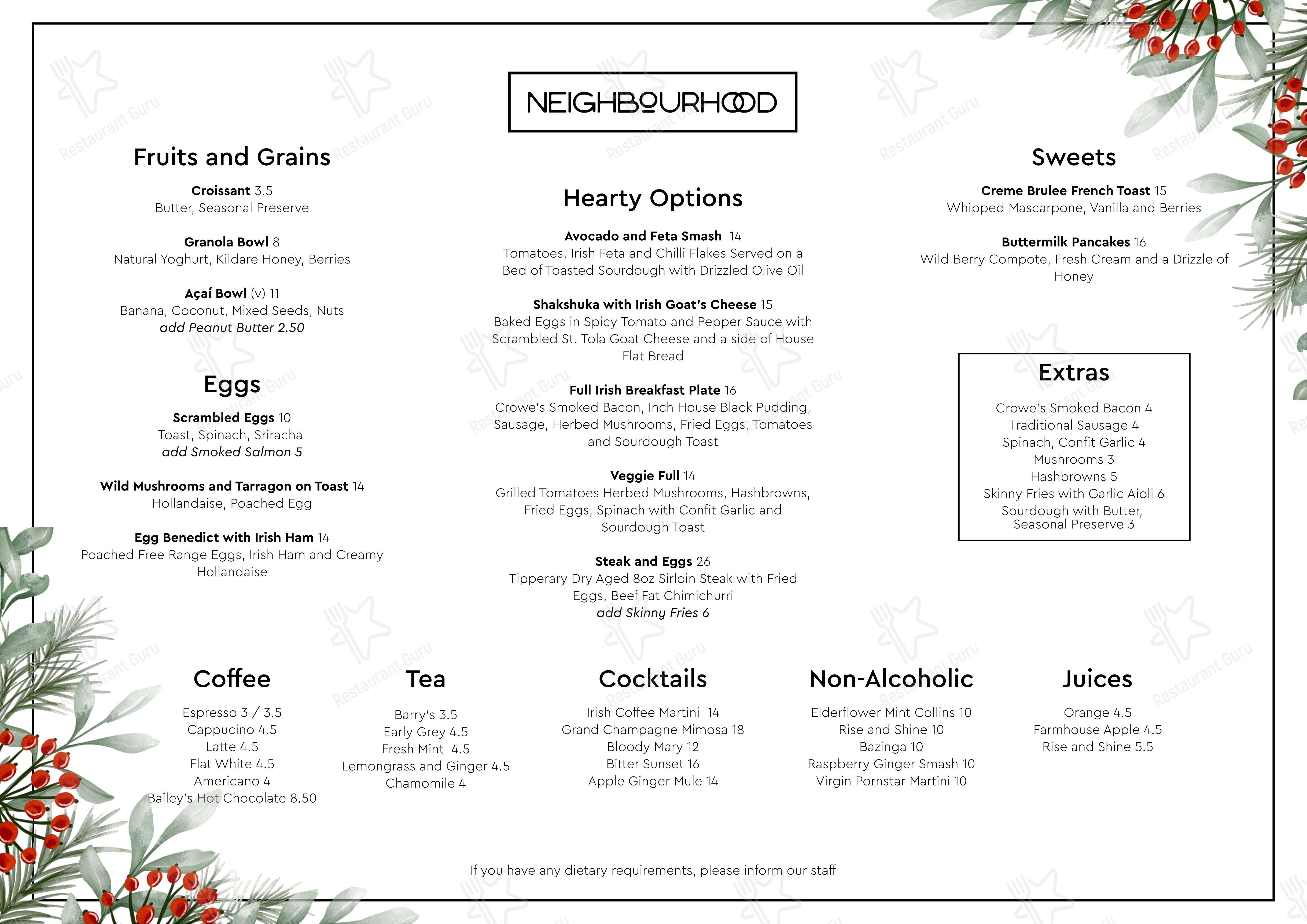 Menu at Neighbourhood Naas restaurant, Naas