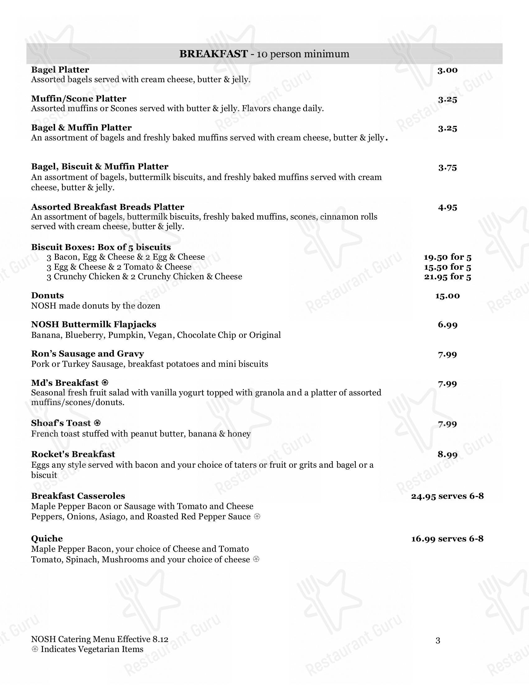 Menu at Nosh at Jo Rae Cafe, Durham