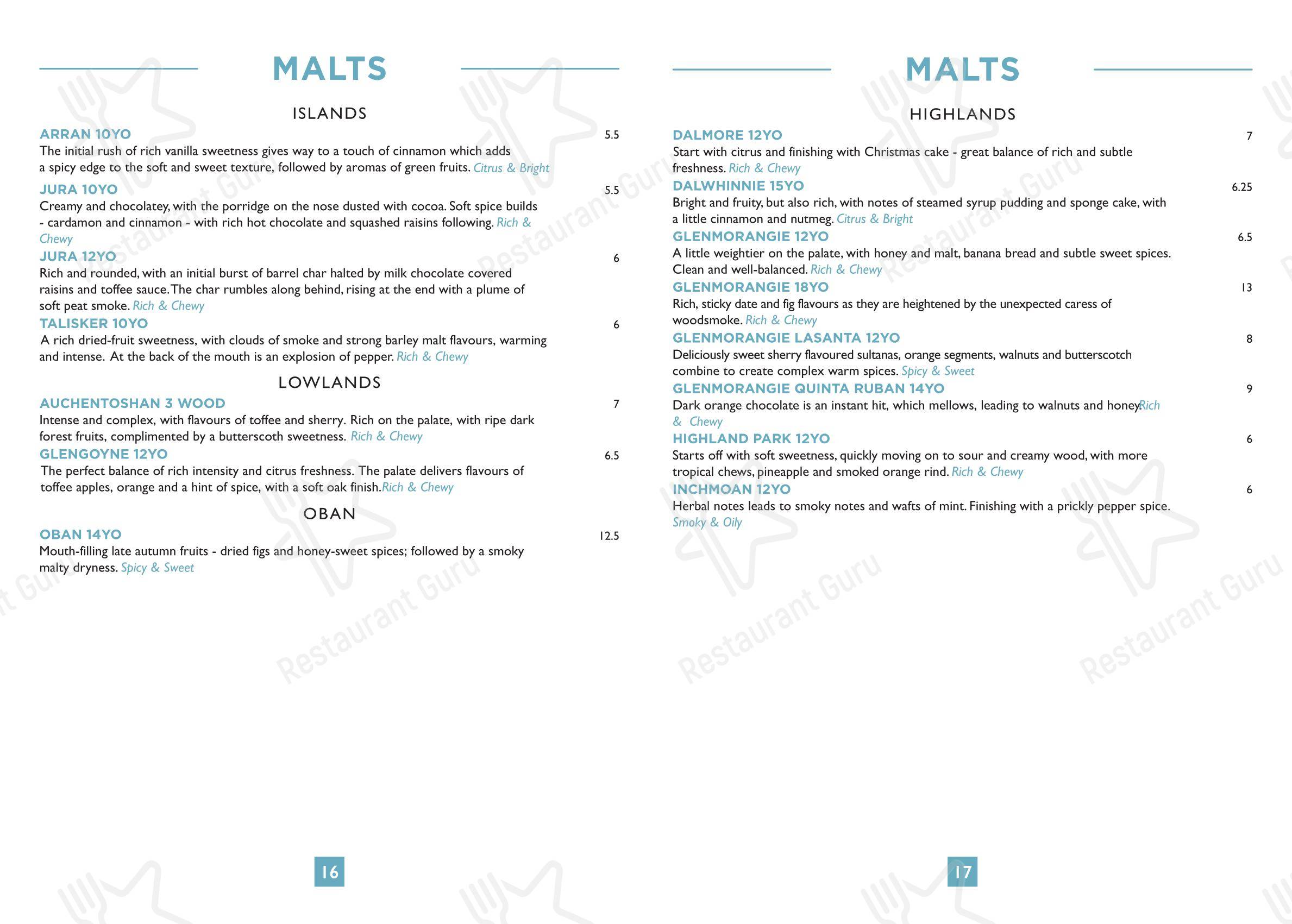 Menu at Sea-Salt restaurant, Falkirk