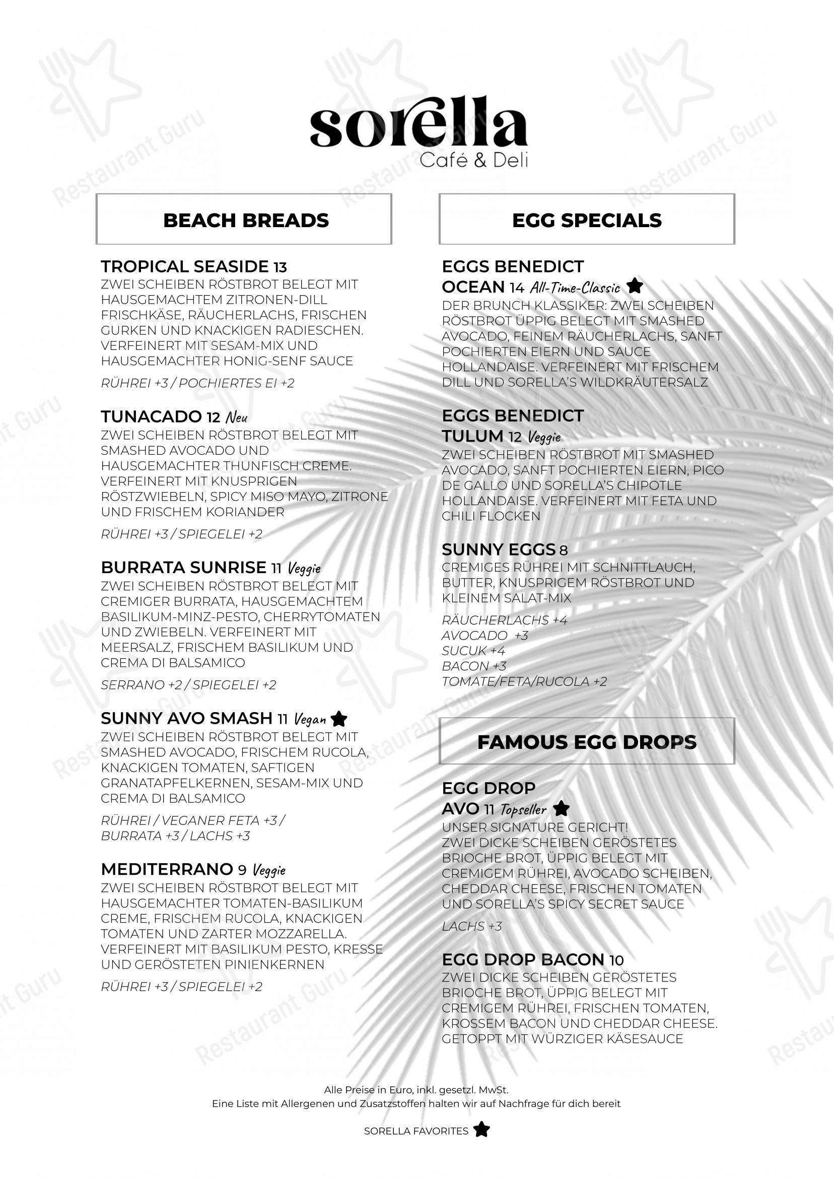 Menu at Sorella cafe, Gelsenkirchen