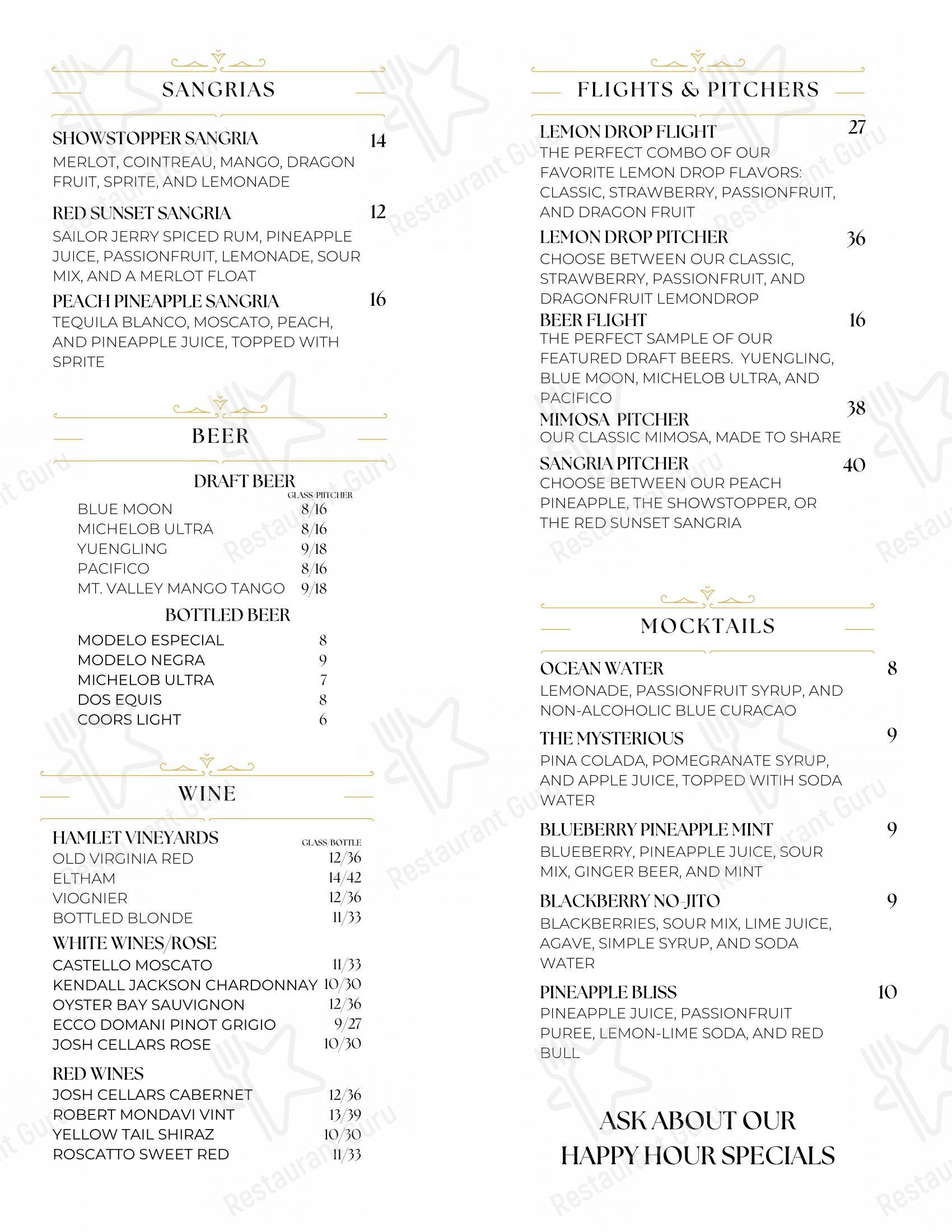 Menu at TAD Tavern pub & bar, Martinsville