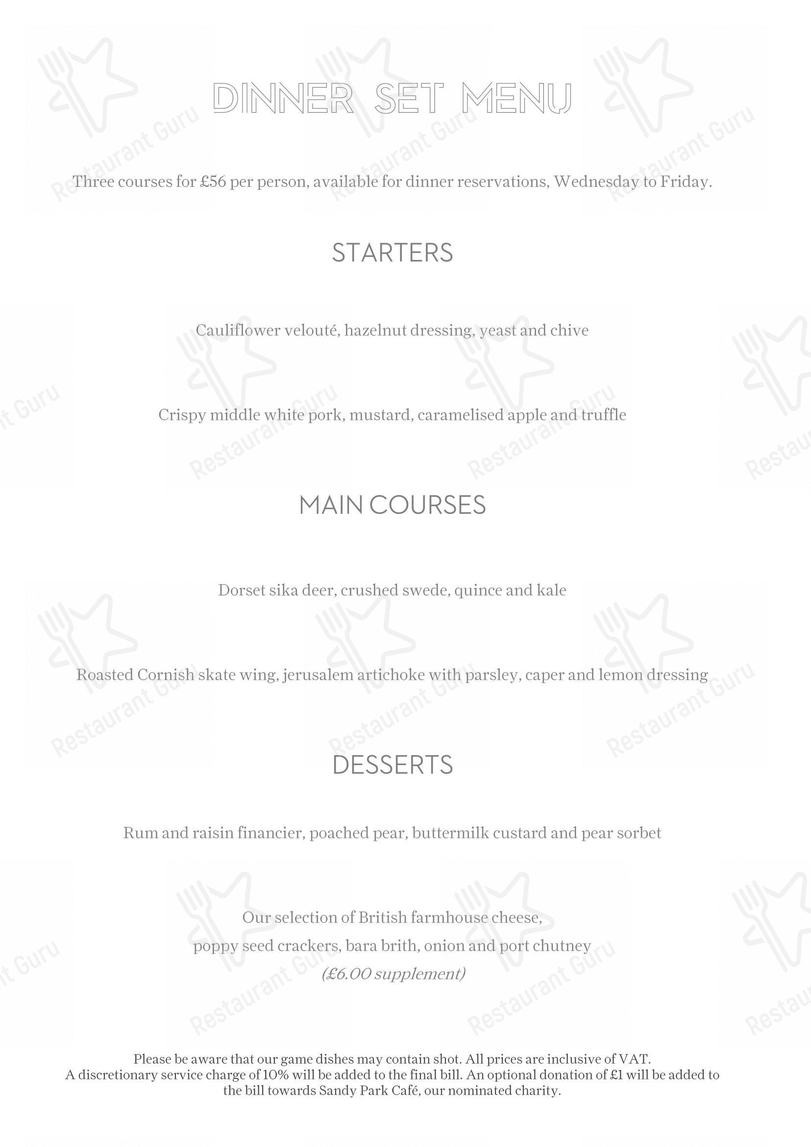 Menu at The Barn at Moor Hall, Ormskirk