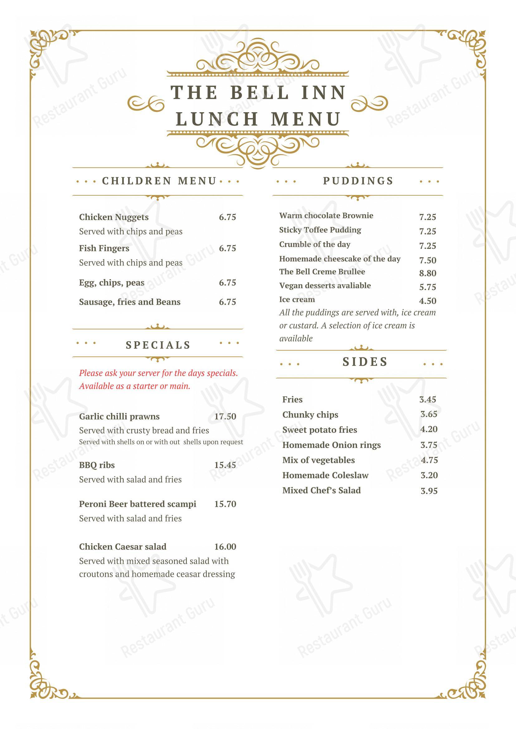 Menu at The Bell Inn pub & bar, Kingswinford, 614 High St