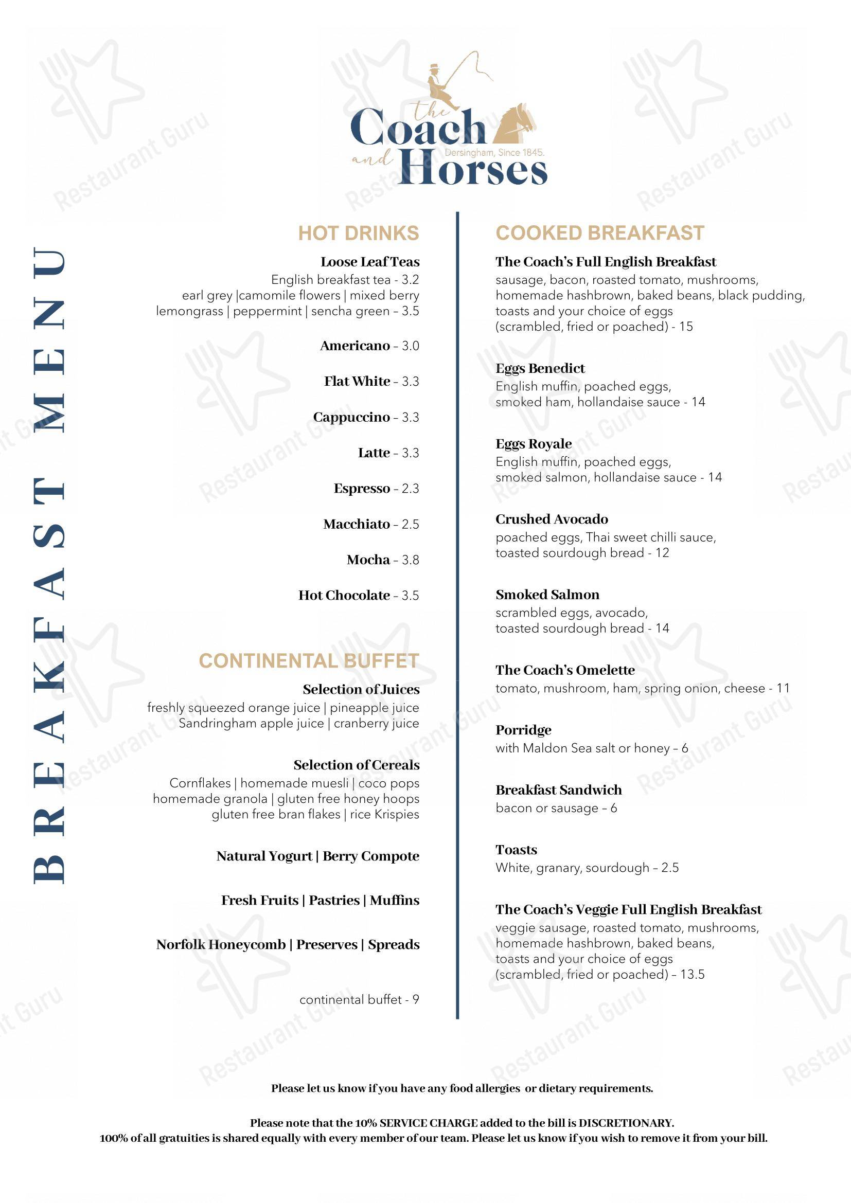 Menu at The Coach & Horses pub & bar, Dersingham