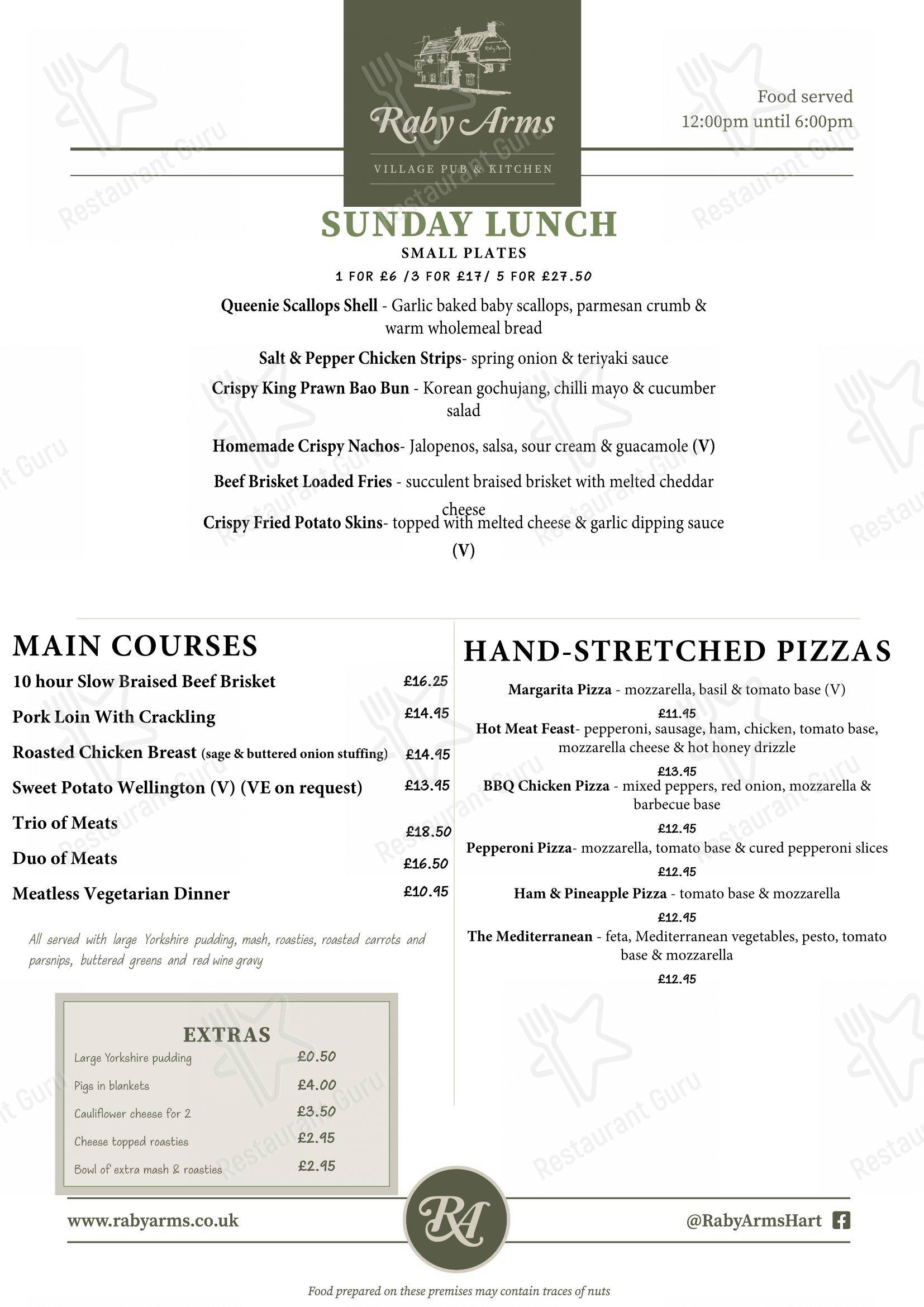 Menu at The Raby Arms - Village Pub and Kitchen, Hartlepool, Front St