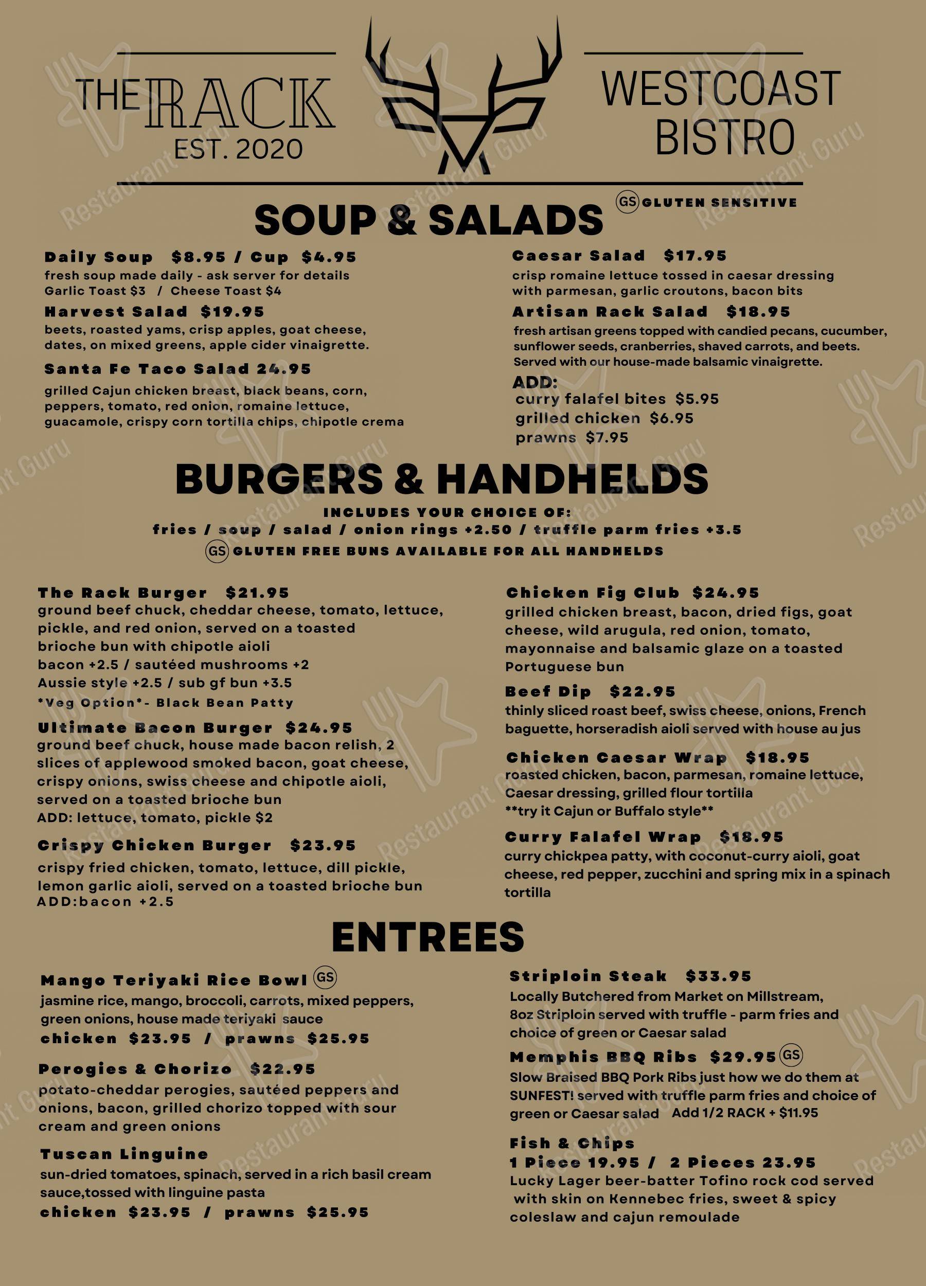 Menu at The Rack Bistro pub & bar, Langford