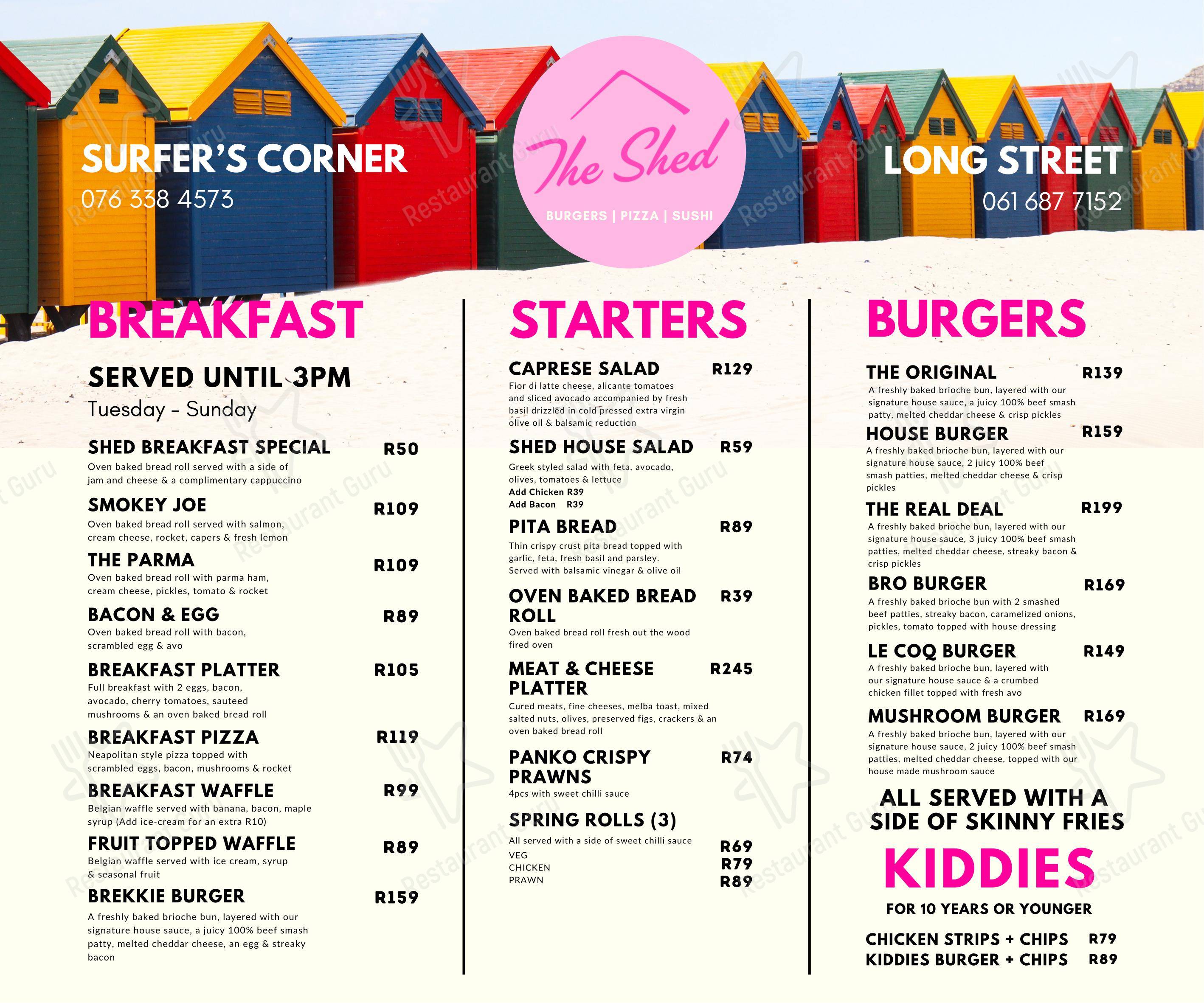 Menu at The Shed CPT restaurant, Cape Town, 3 Vredenburg Ln