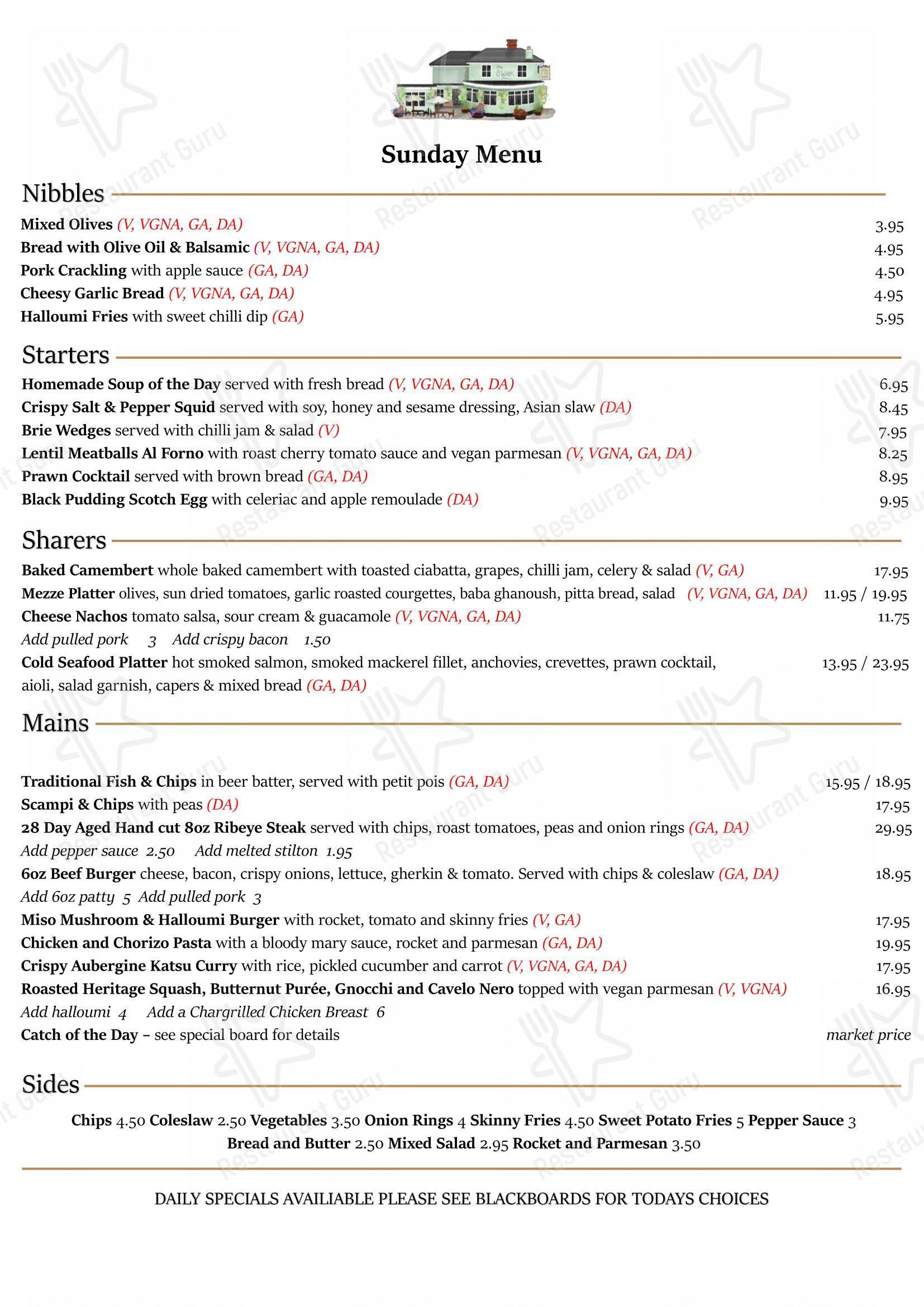 Menu at The Swan pub & bar, Ipswich, Westerfield Rd