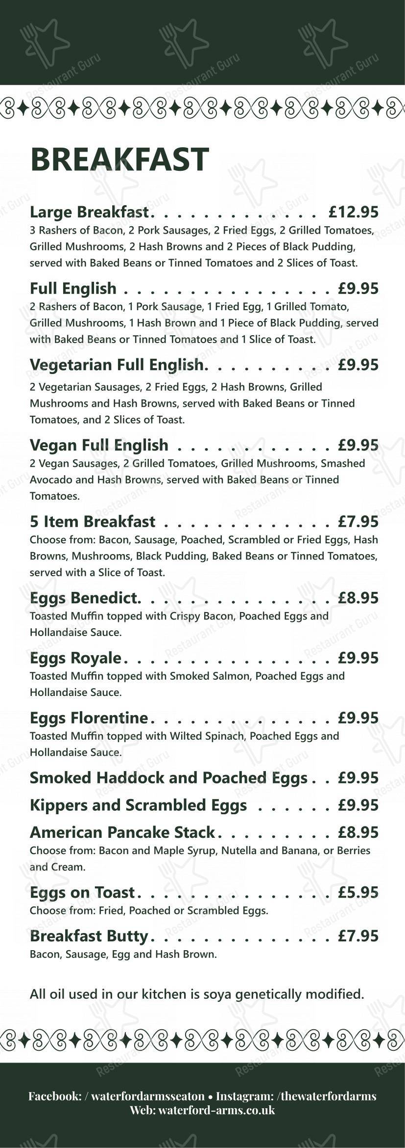Menu at The Waterford Arms pub & bar, Whitley Bay, Collywell Bay Rd