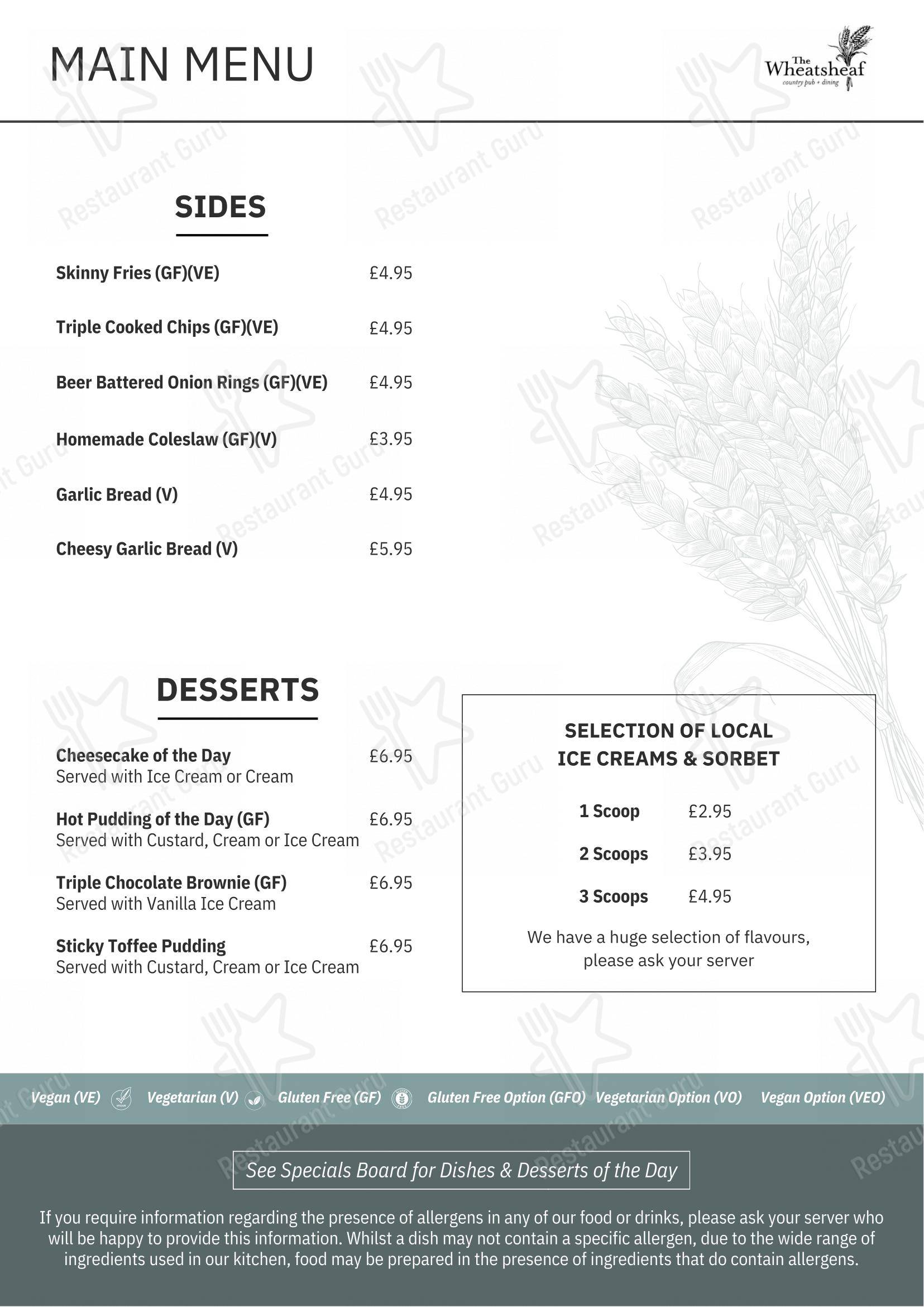 Menu at The Wheatsheaf pub & bar, Romsey