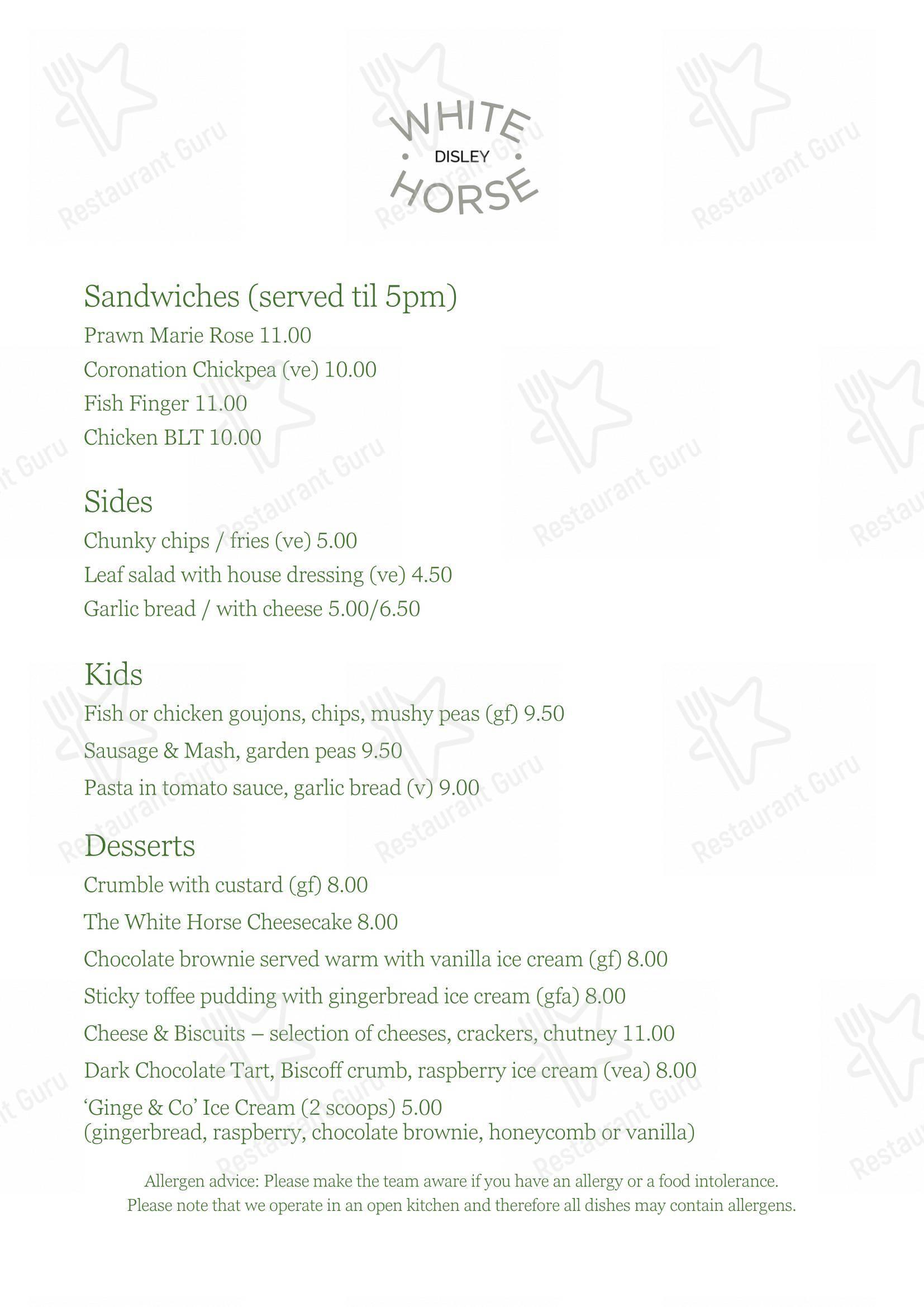 Menu at White Horse, Disley pub & bar, Stockport