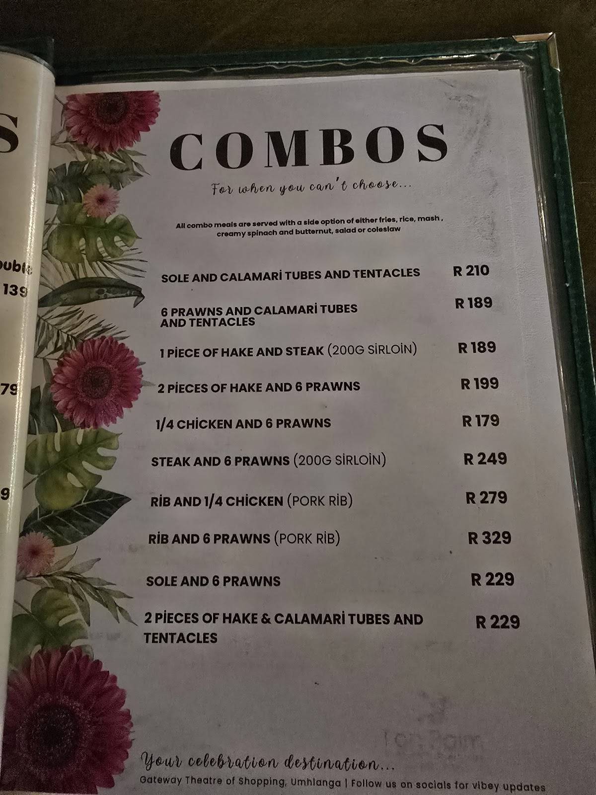 Menu at 1 on Palm restaurant, Umhlanga