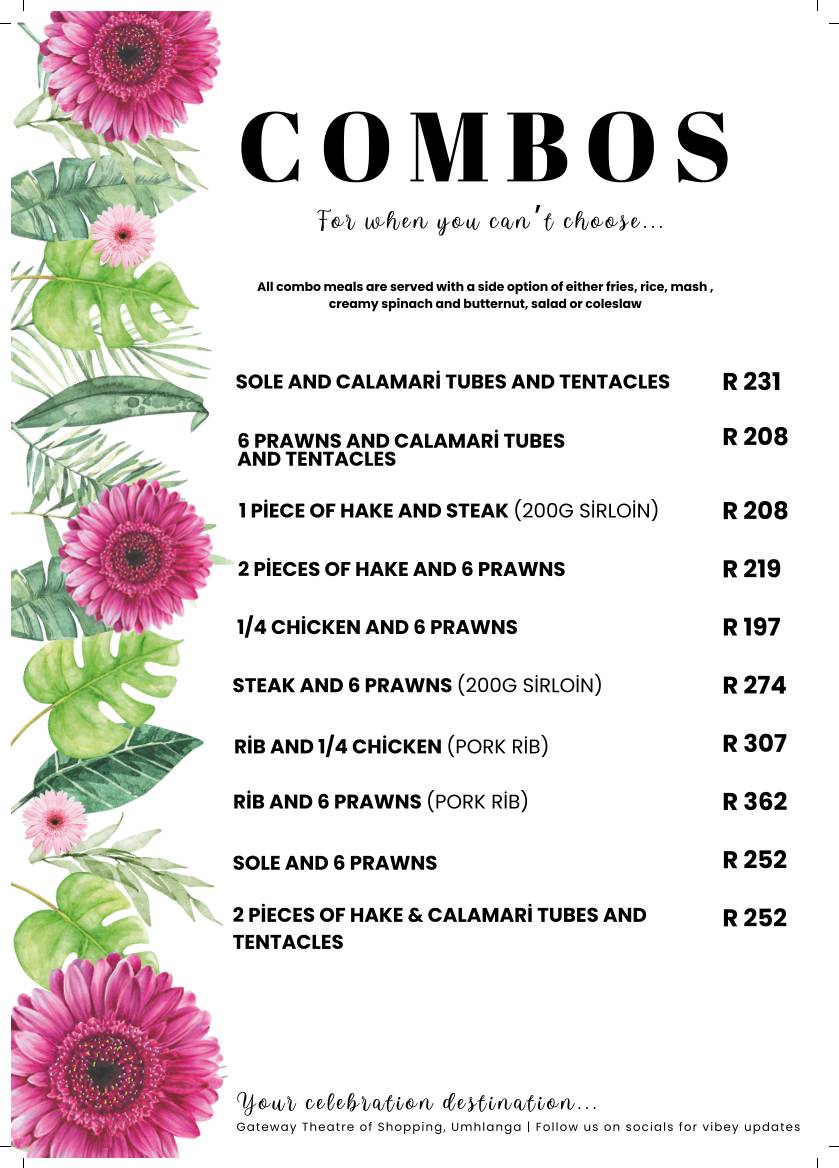 Menu at 1 on Palm restaurant, Umhlanga