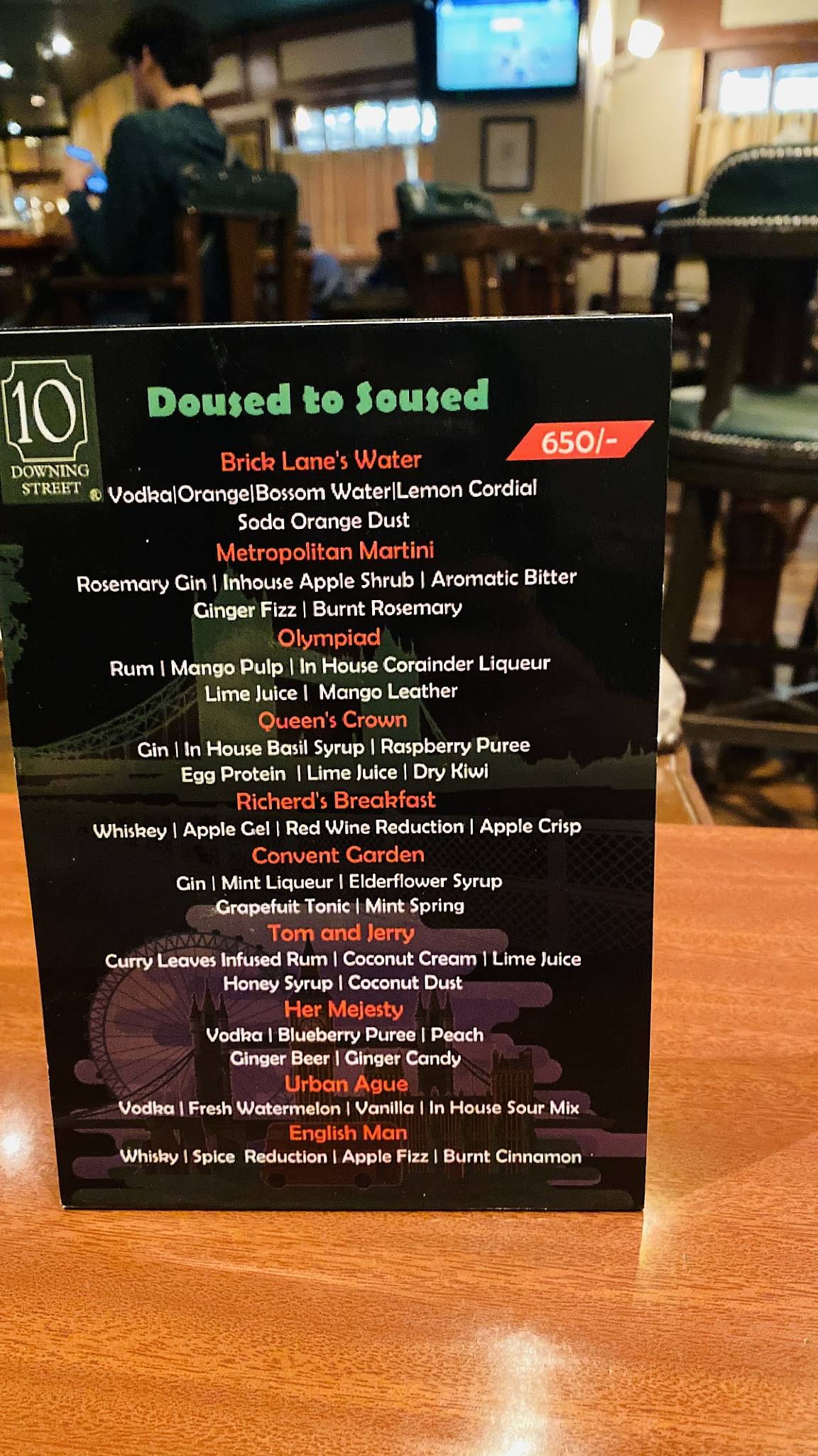Menu at 10 Downing Street, Bhopal