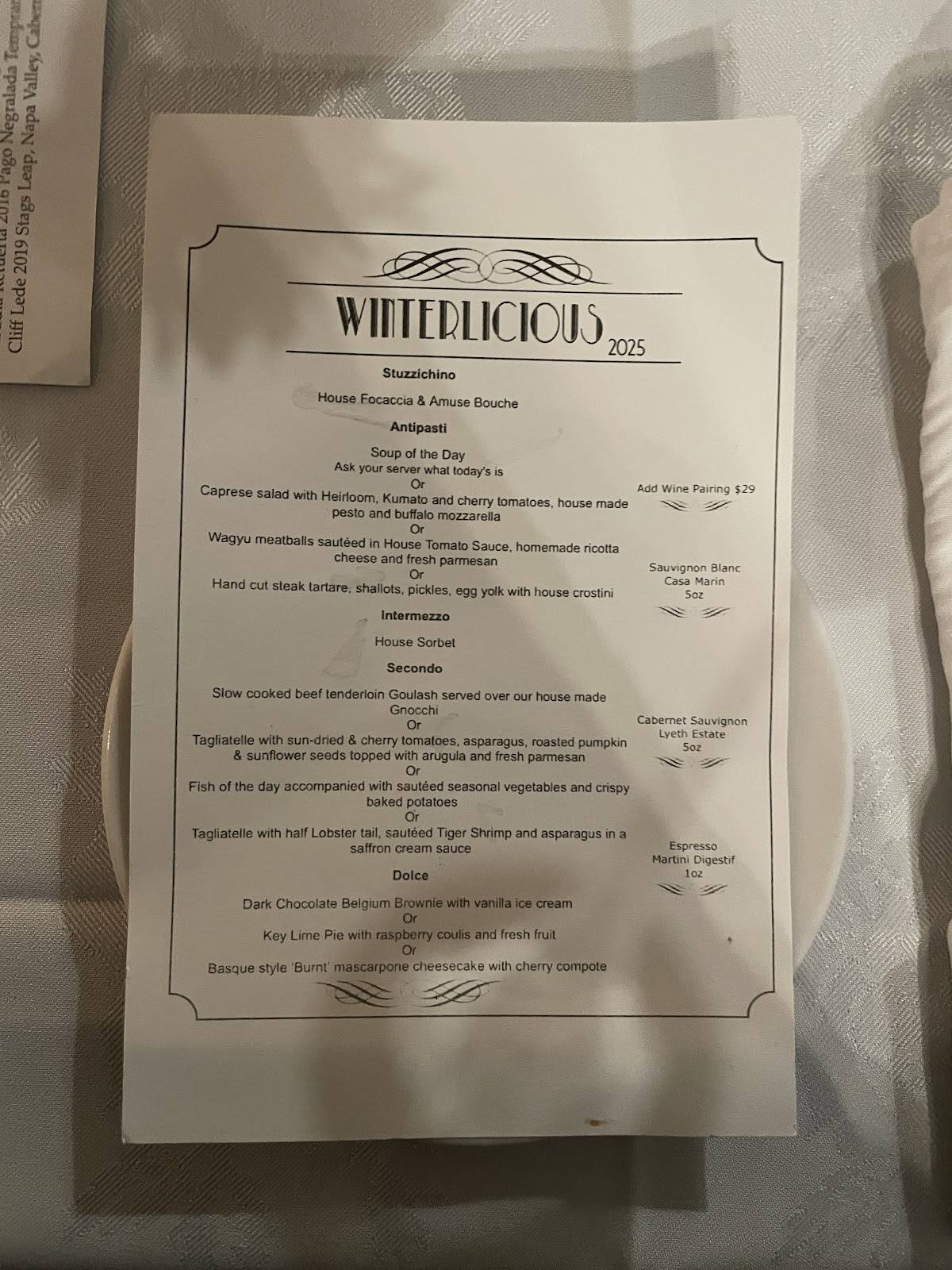 Menu at 12 Tables restaurant, Toronto