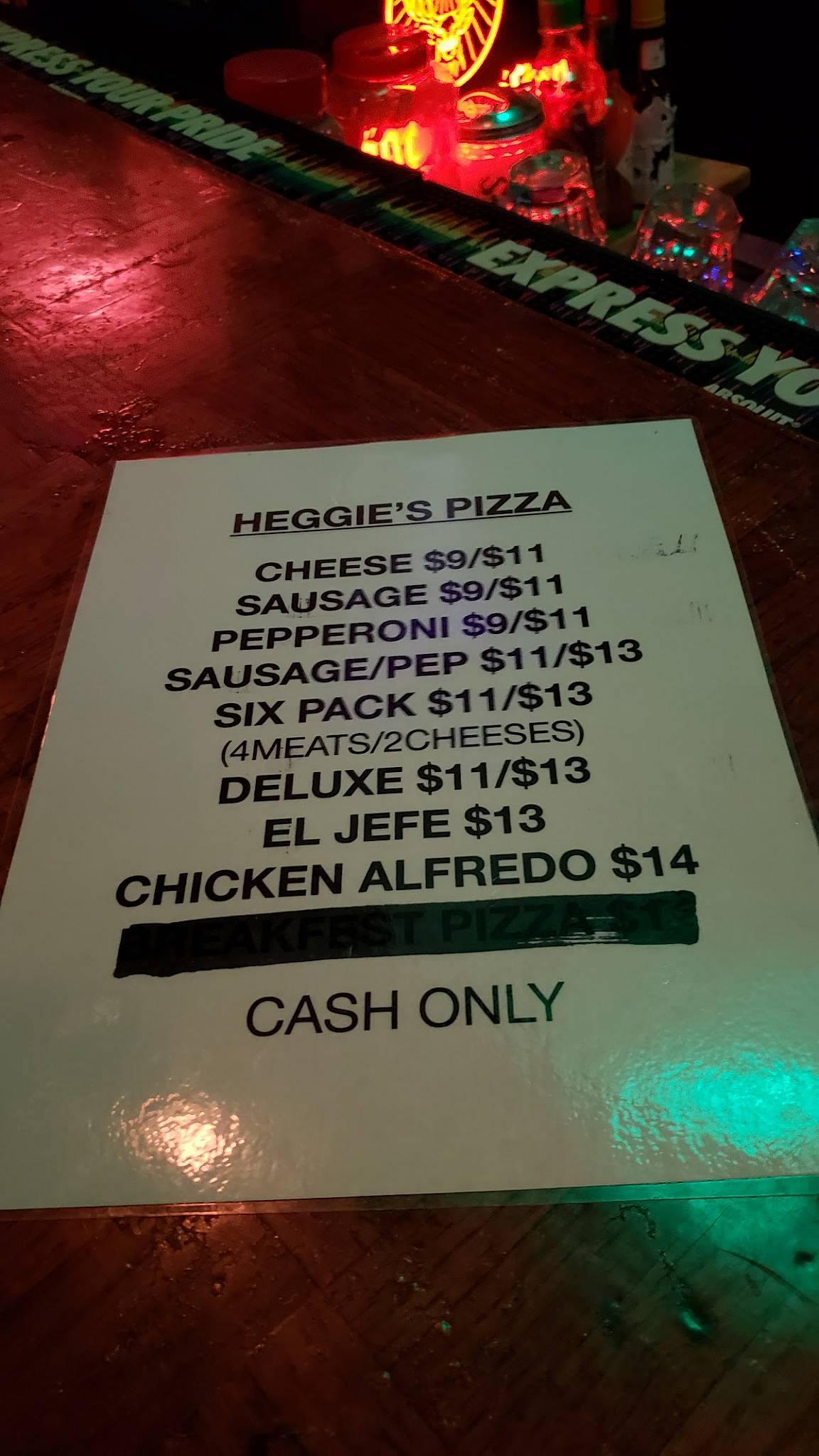 Menu at 19 Bar, Minneapolis