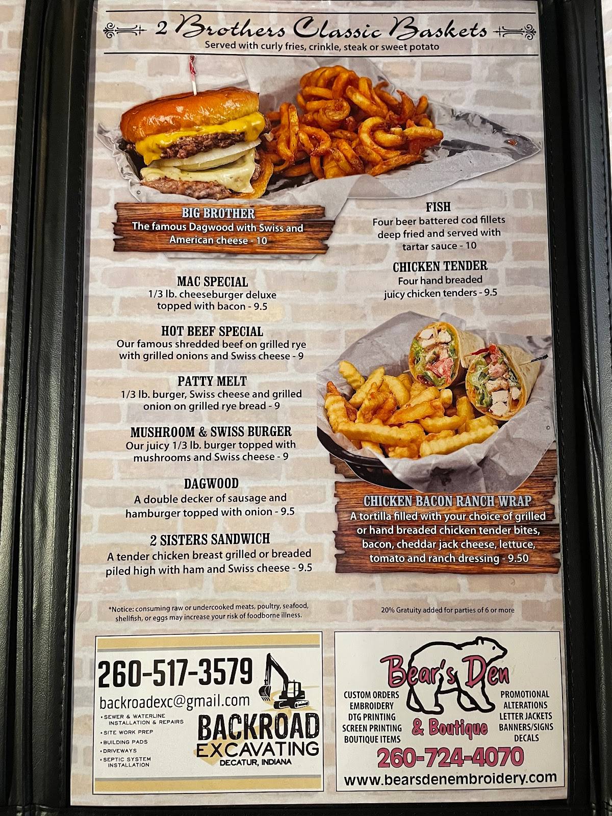 Menu at 2 Brothers Bar & Restaurant, Decatur