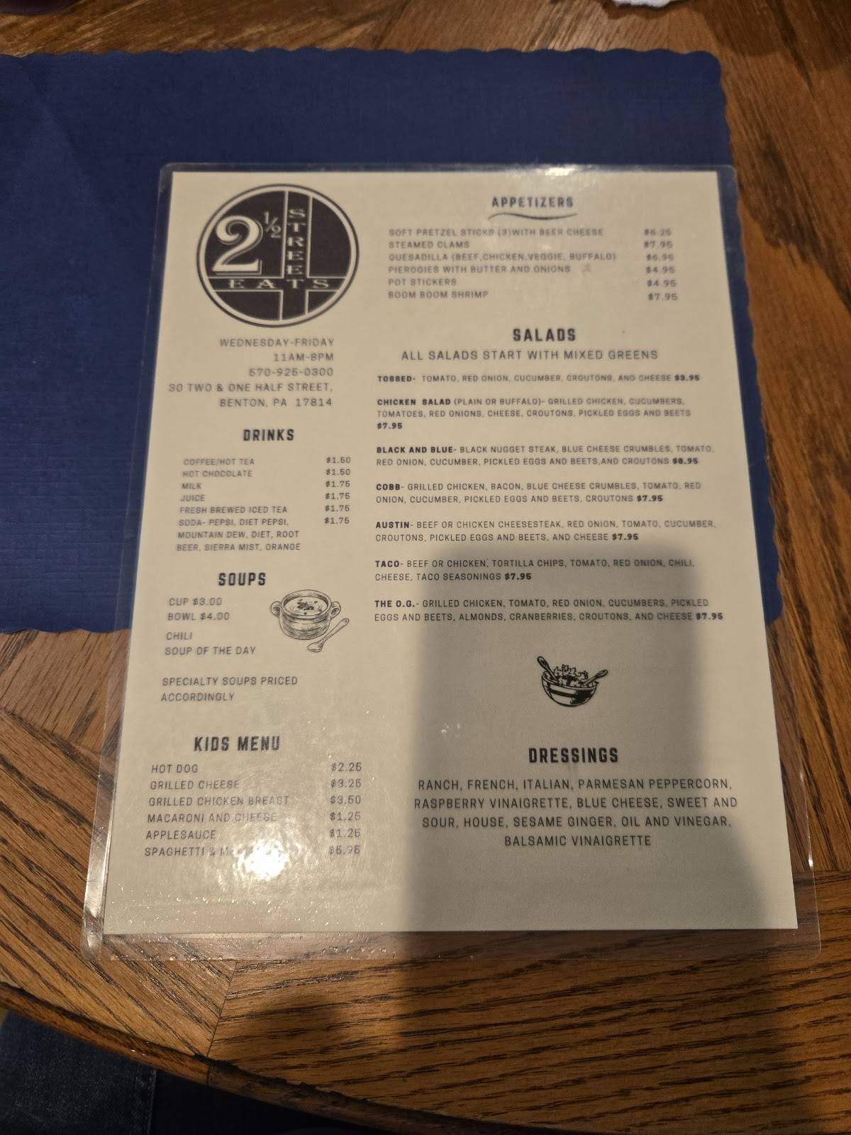 Menu at 2 & 1/2 Street Eats restaurant, Benton