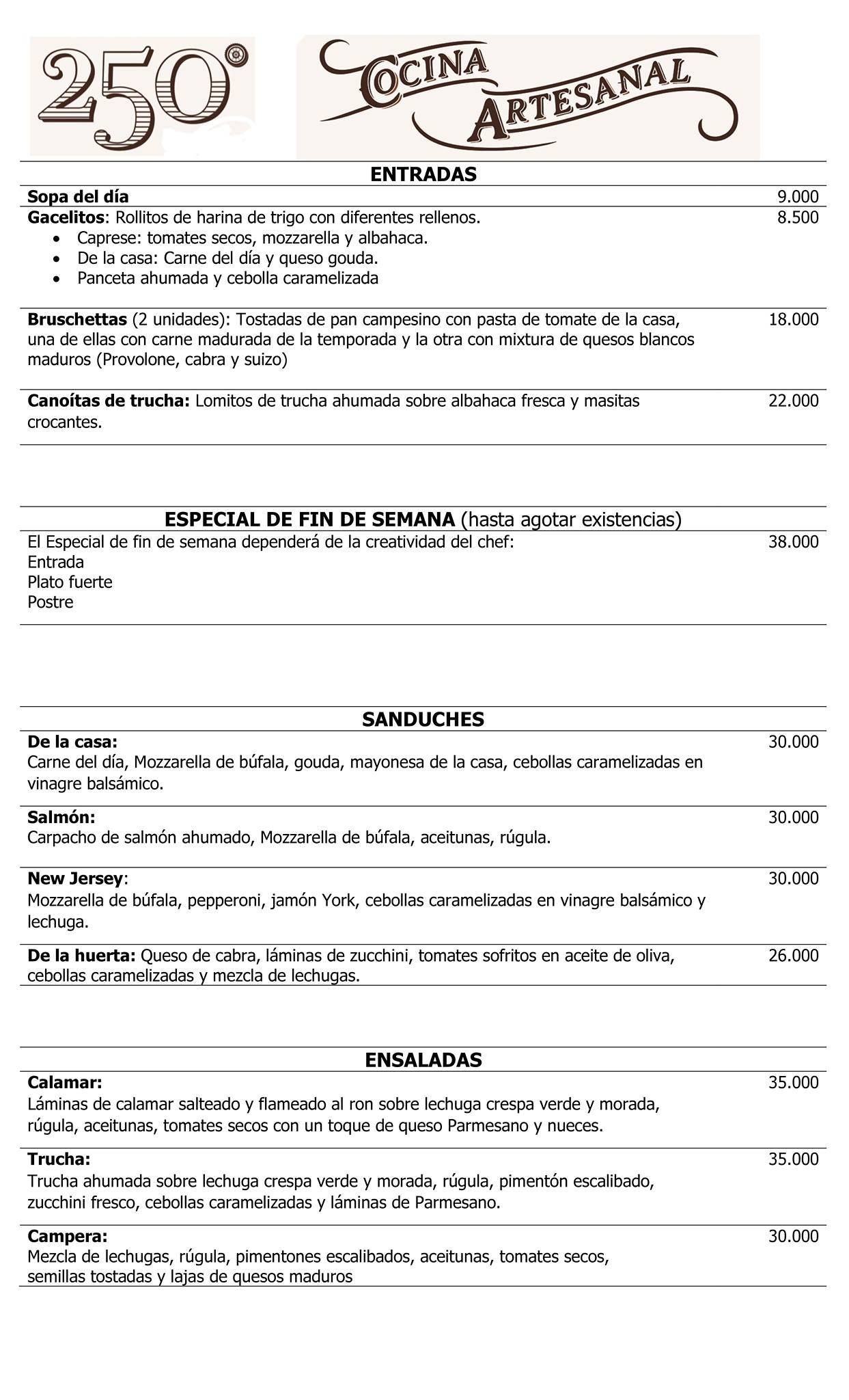 Carta del restaurante 250 grados, Retiro, Mall Puerto Madero (700 m vía ...