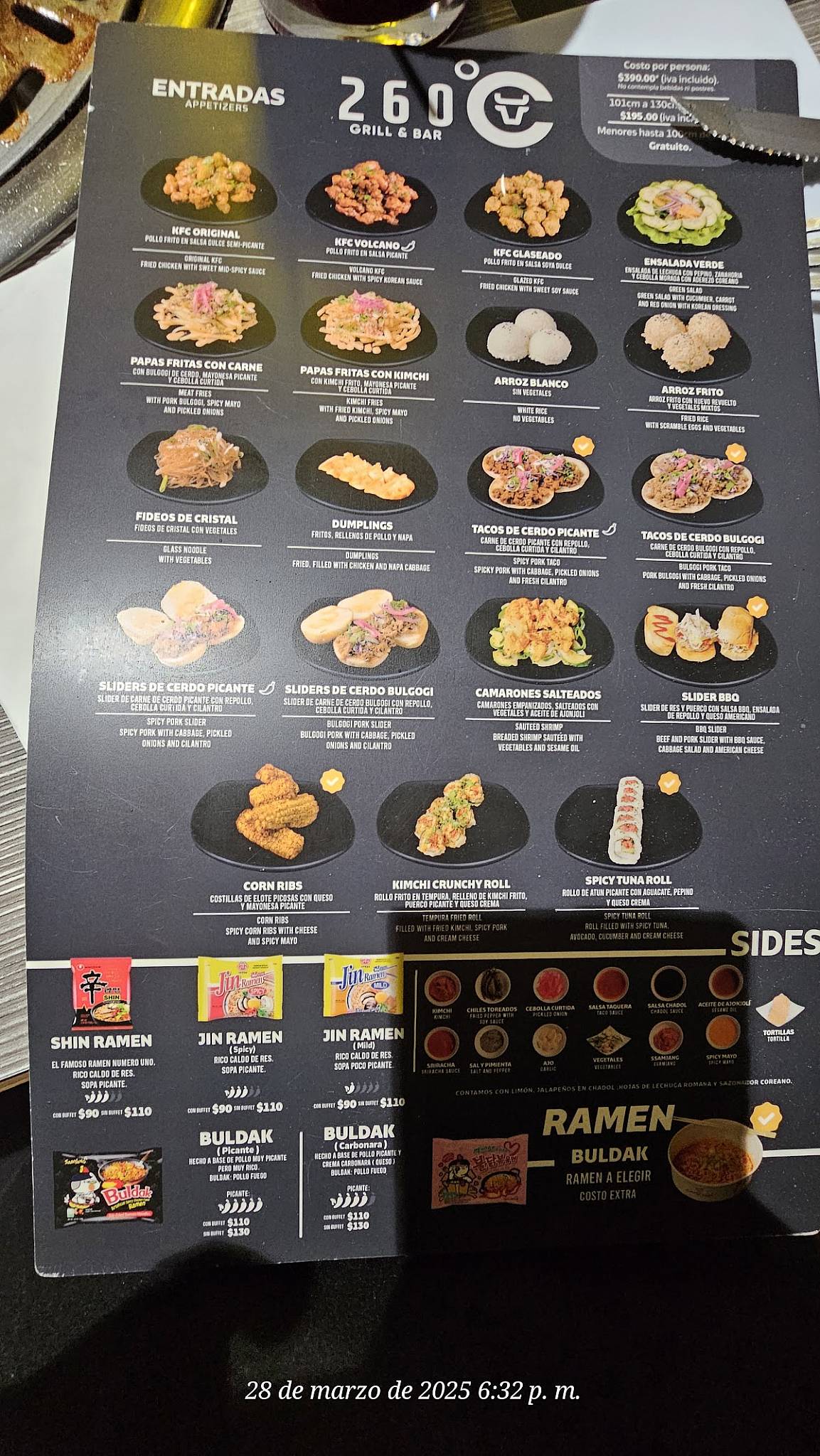 Carta de 260 Grill & Bar Restaurante Ensenada, Ensenada