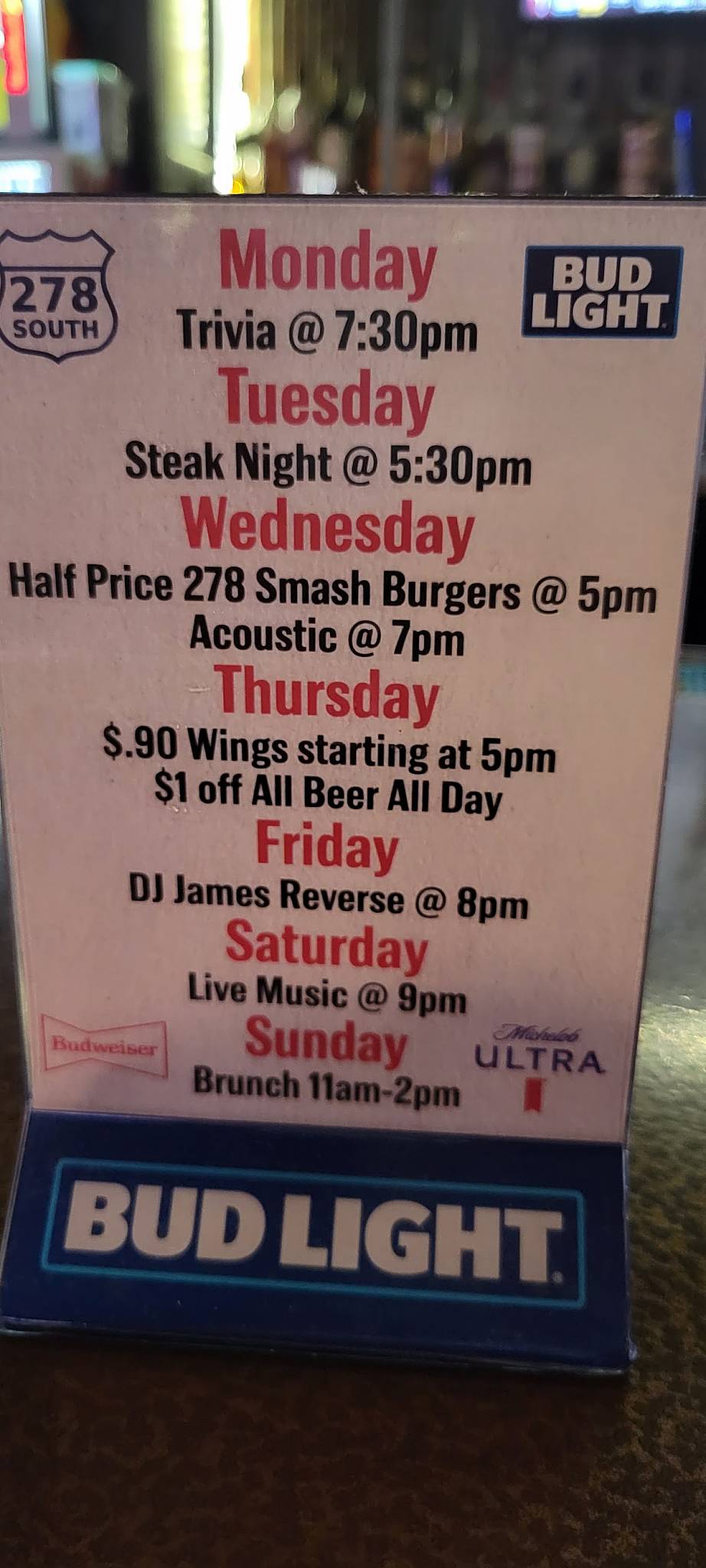 Menu at 278 South pub & bar, Hiram, Atlanta Hwy