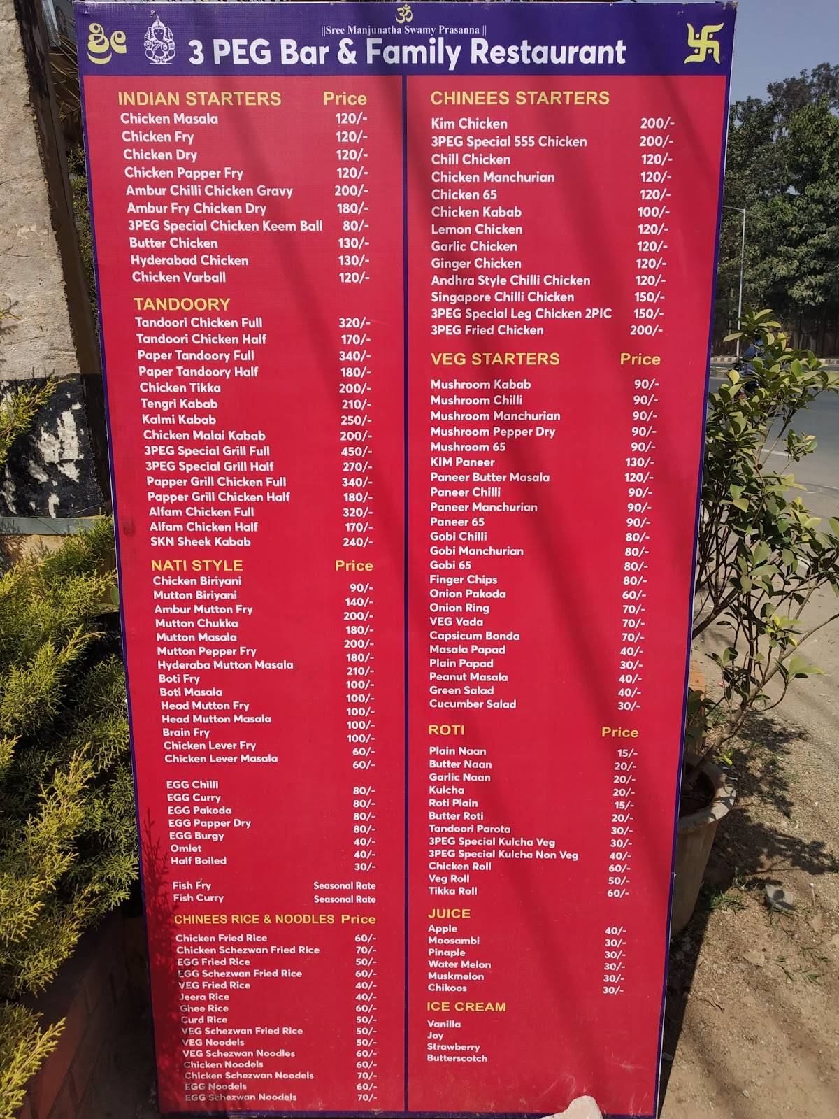 Menu at 3 peg bar and restaurant, Bengaluru, Lake
