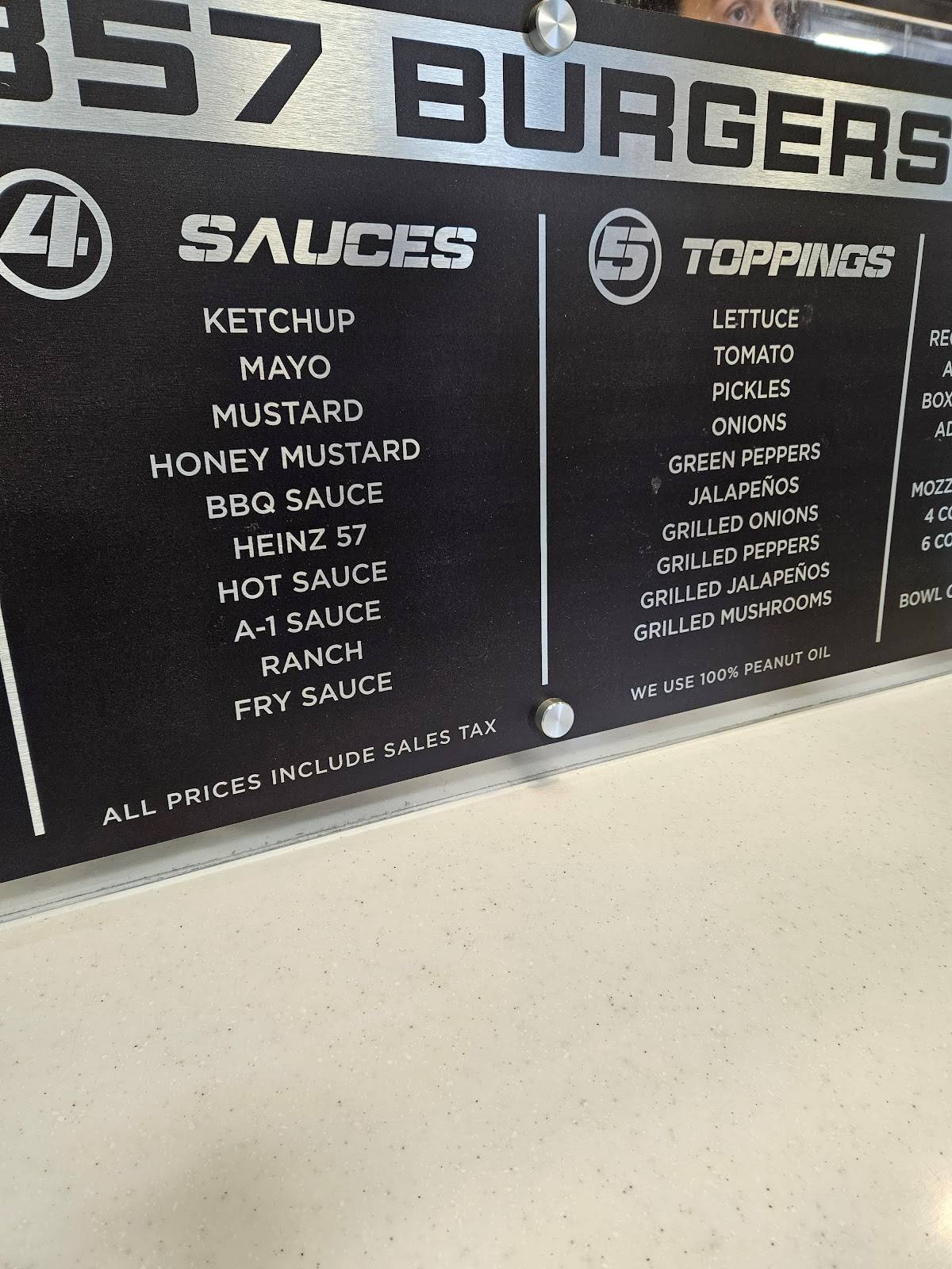 Menu at.357 Burgers restaurant, Murray
