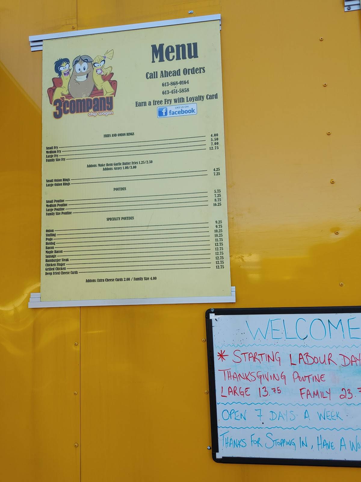Menu at 3’s Company Chip Wagon Prescott restaurant, Prescott