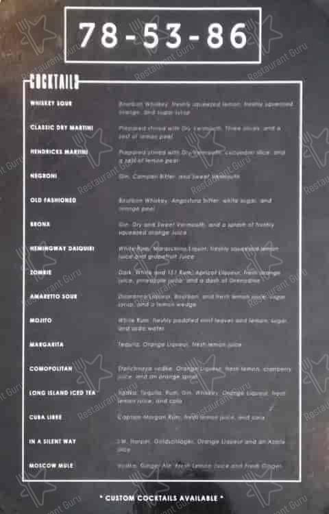 Menu at 78-53-86 pub & bar, Quezon City