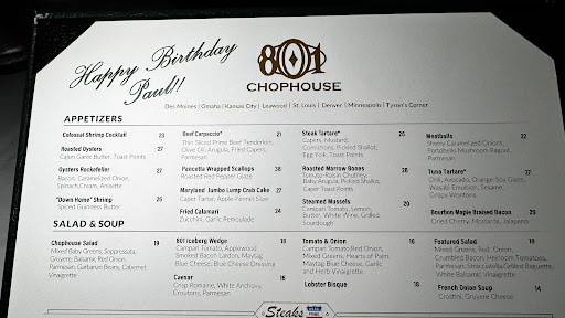 Menu at 801 Chophouse steakhouse, Clayton
