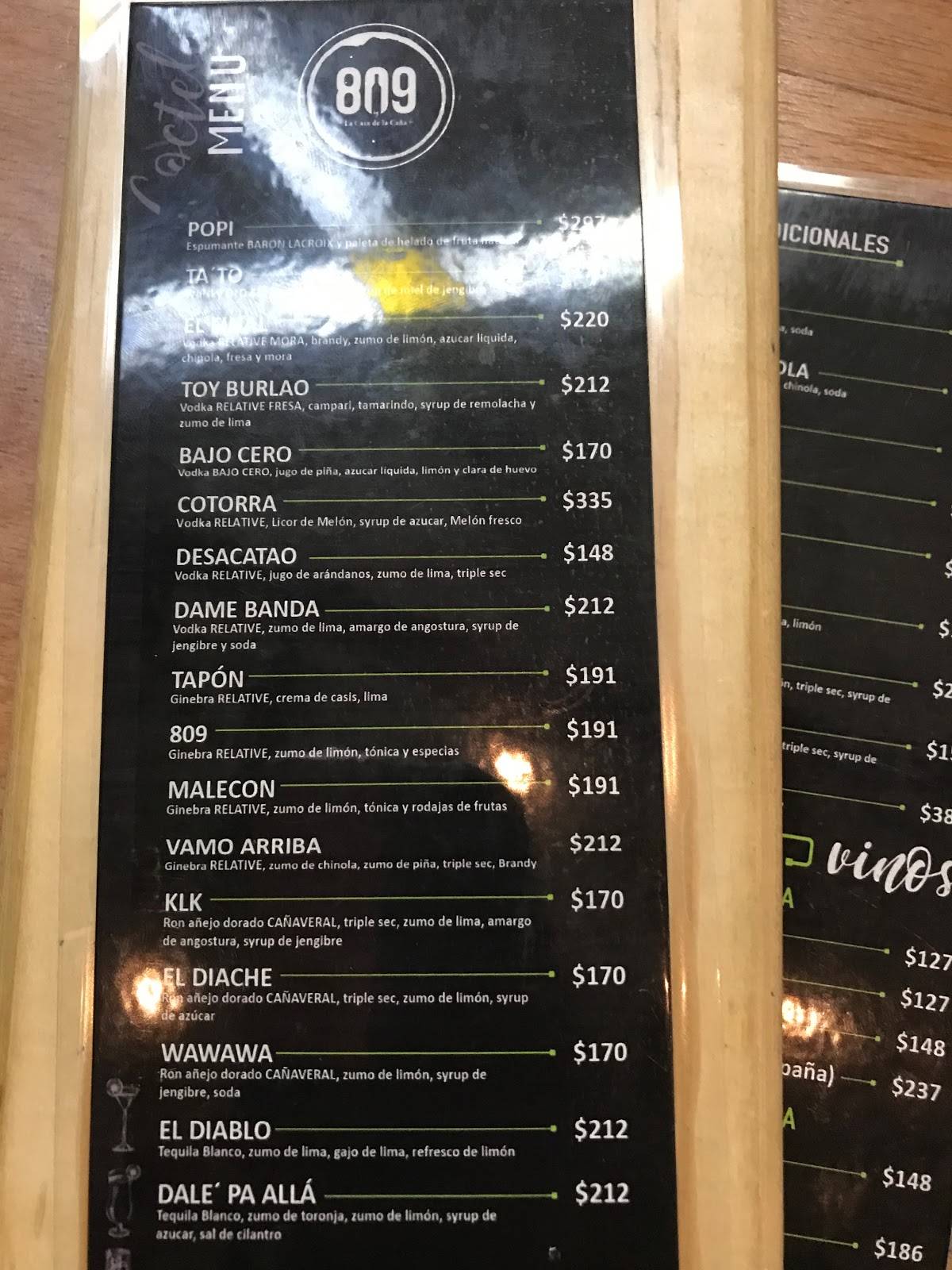 Menu at 809 by La Casa de la Caña pub & bar, Santo Domingo, Sambil