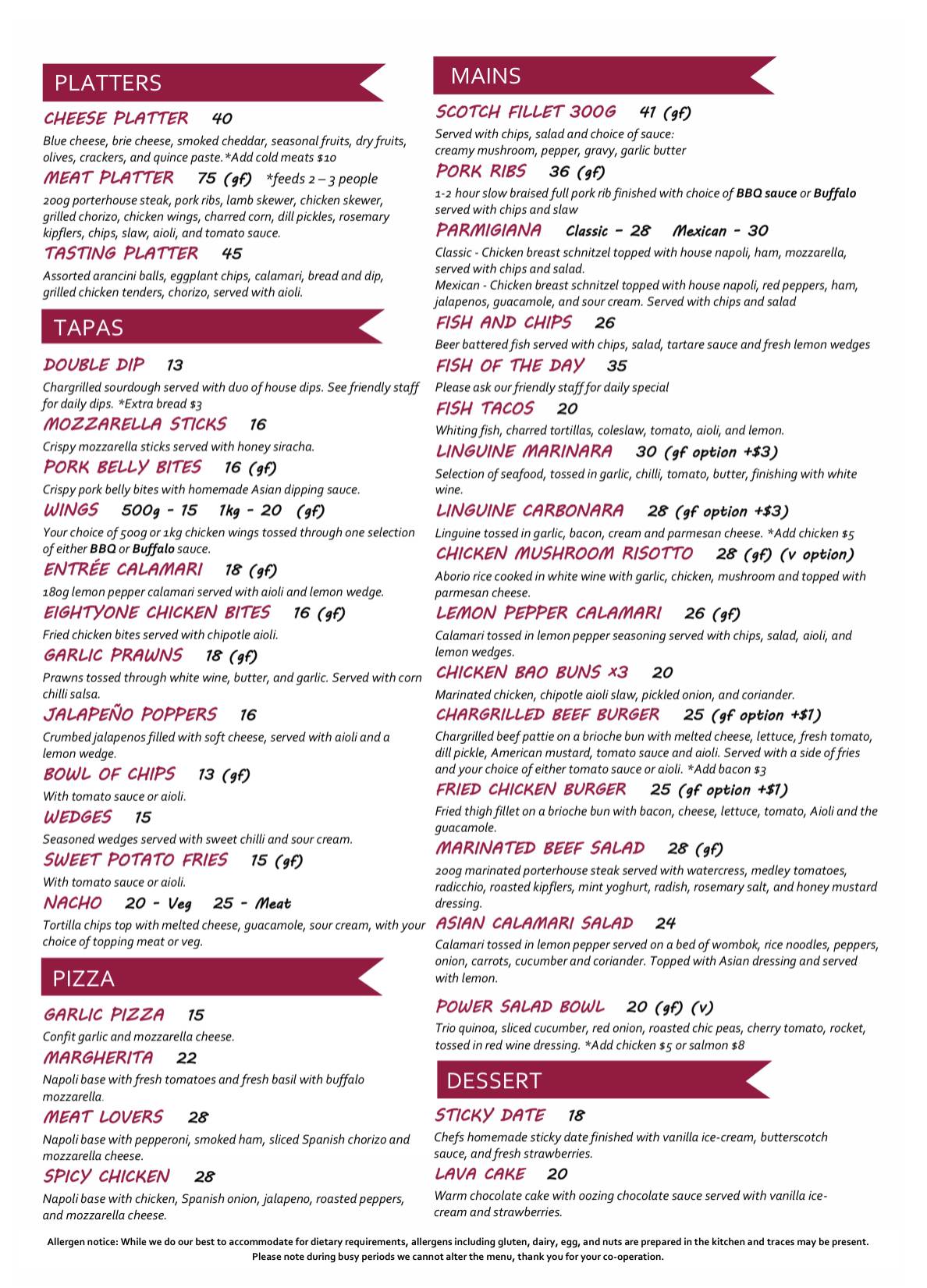 Menu at 81 Bistro & Taphouse restaurant, Berwick
