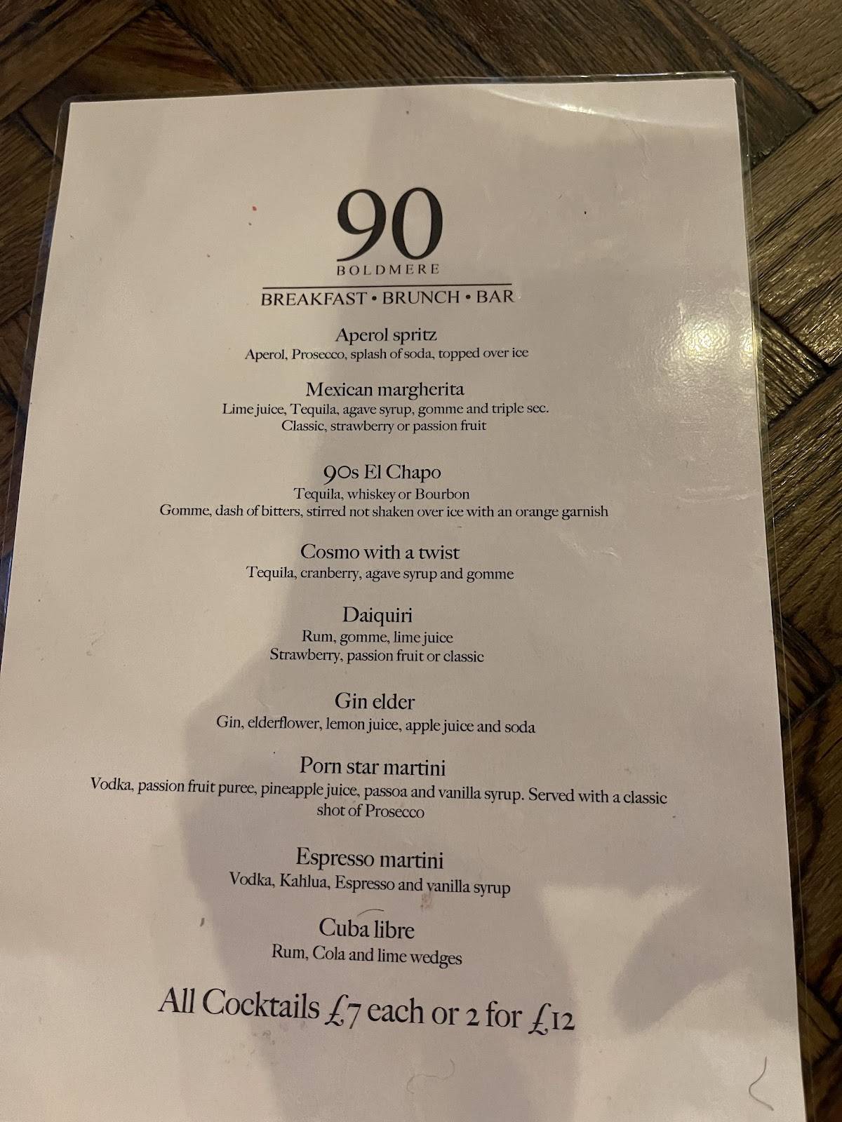 Menu at 90 Boldmere restaurant, Sutton Coldfield, 90 Boldmere Rd