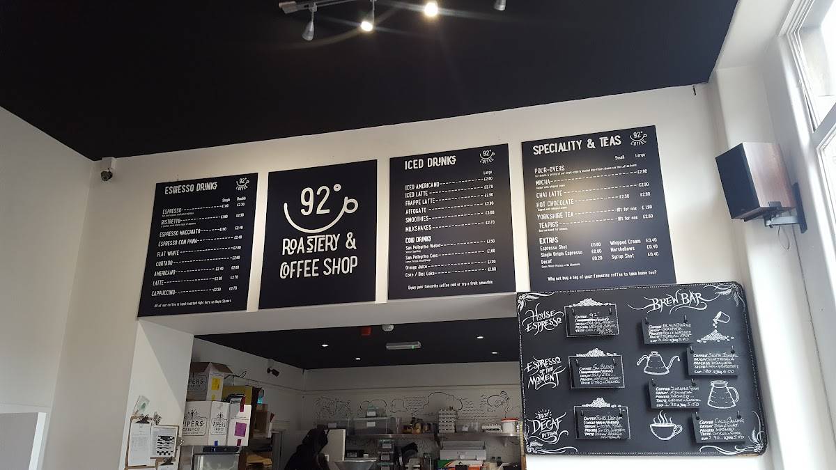 Menu at 92 Degrees Coffee cafe, Liverpool, 24 Hardman St