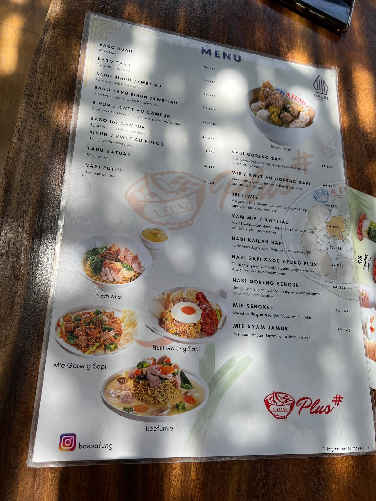 Menu at A Fung Baso Sapi Asli Sunset Road restaurant, Mengwi