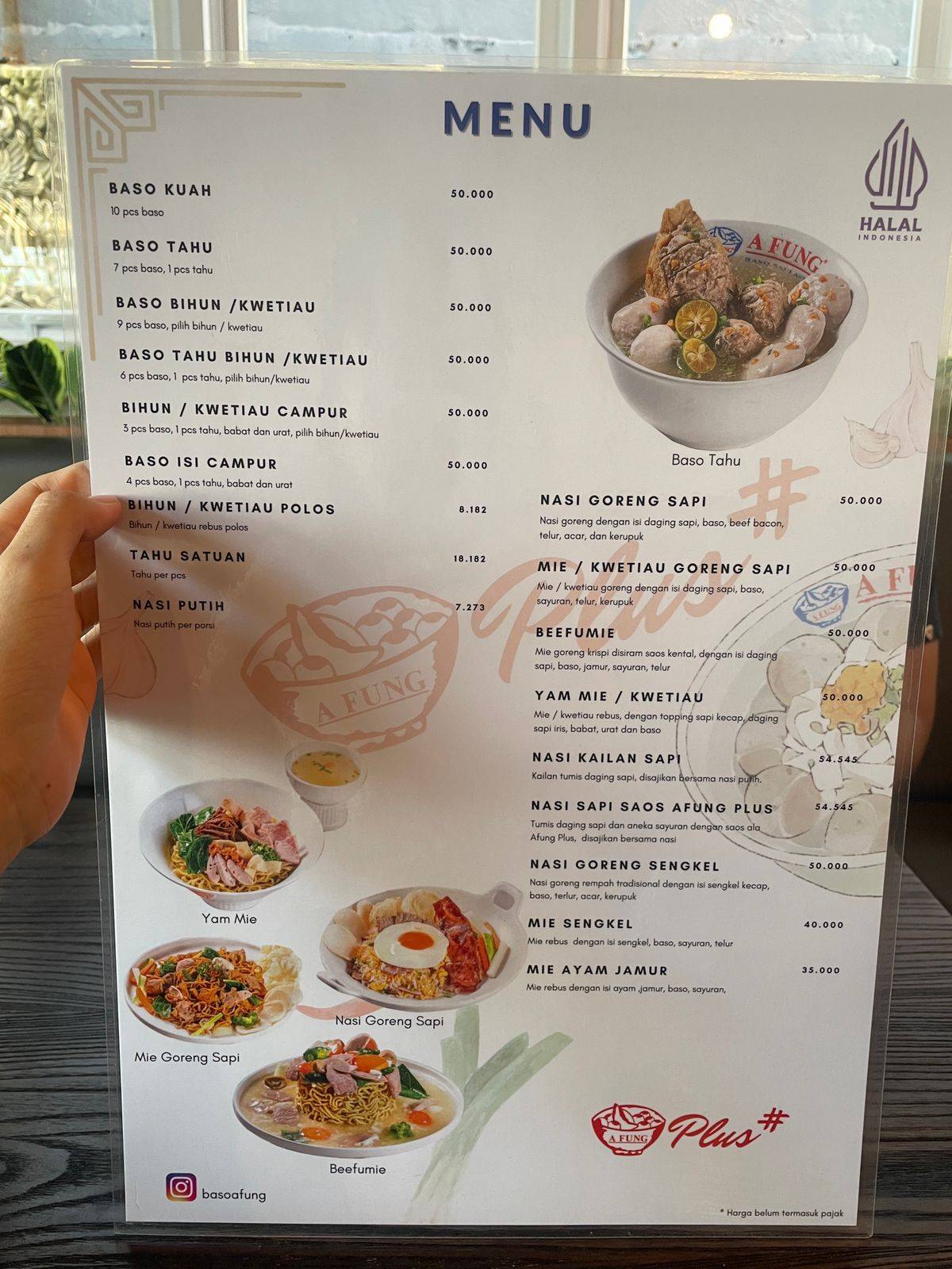 Menu at A Fung Baso Sapi Asli Sunset Road restaurant, Mengwi