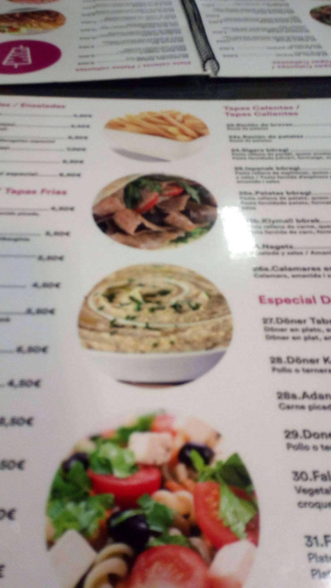 Carta del restaurante A La Turka, Mataró